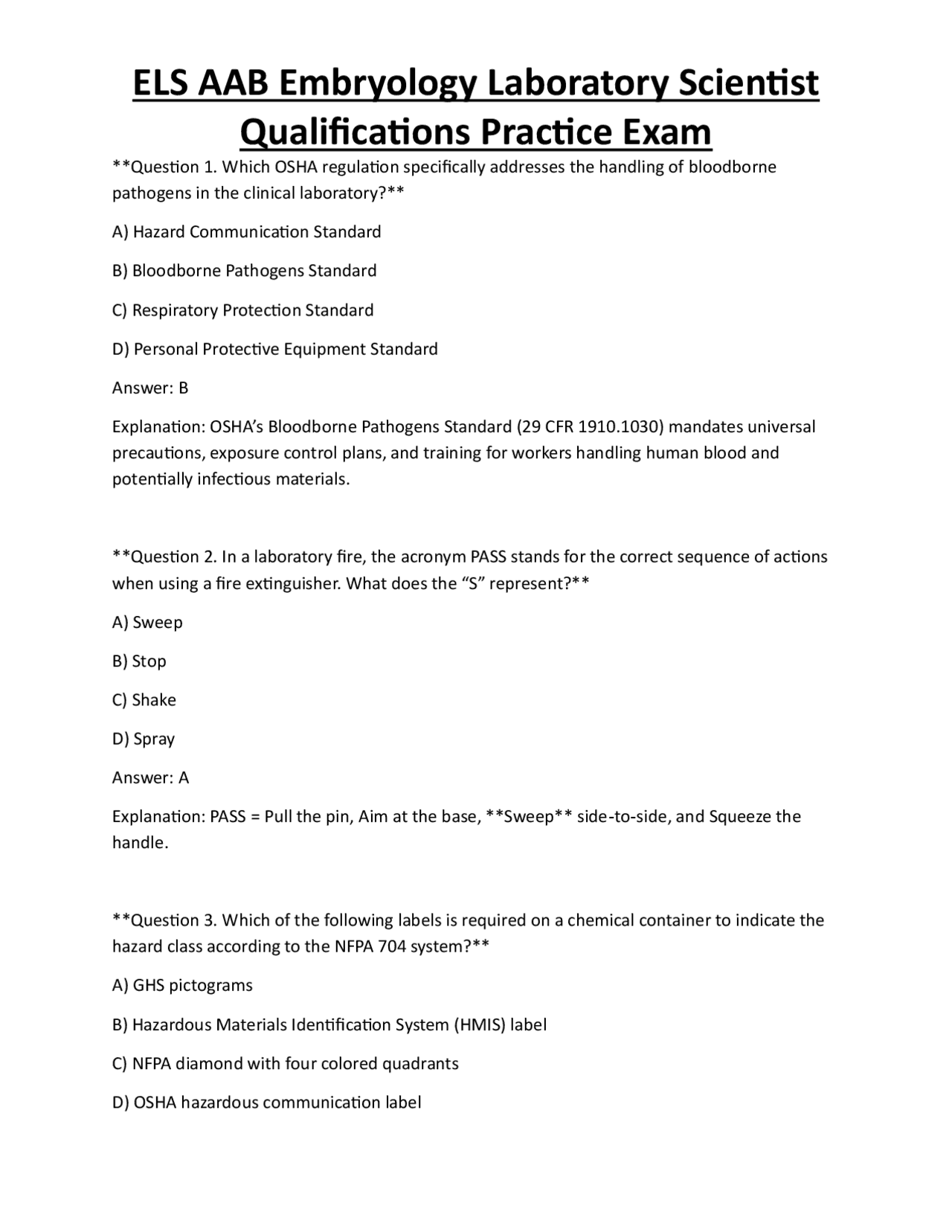ELS AAB Embryology Laboratory Scientist Qualifications Practice Exam ...
