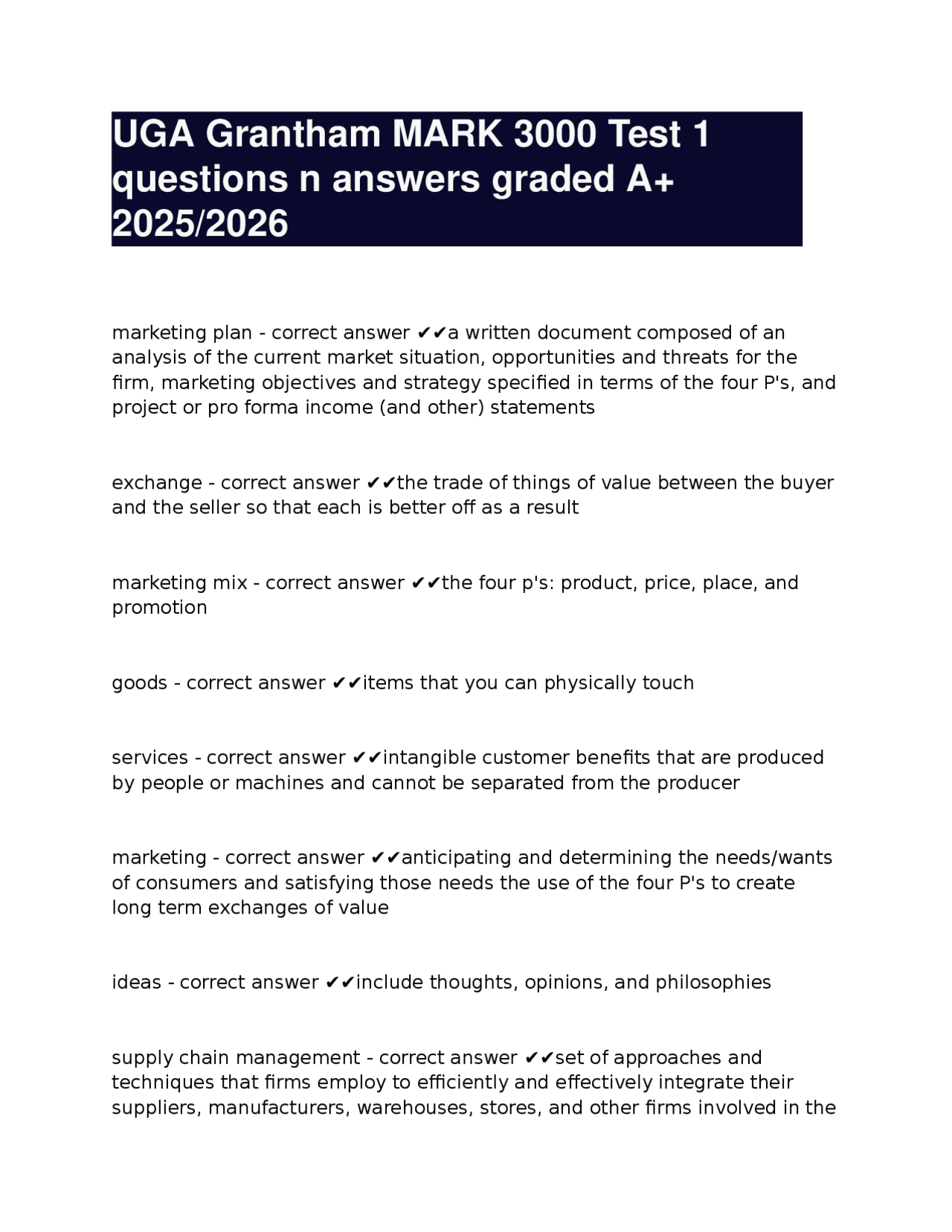 UGA Grantham MARK 3000 Test 1 questions n answers graded A+ 2025-2026 ...