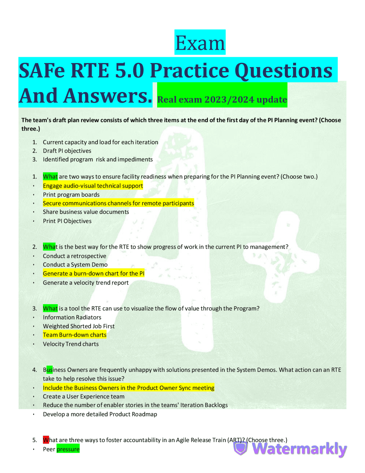 Exam SAFe RTE 5.0 Practice Questions And Answers. Real exam 2025/2026 ...