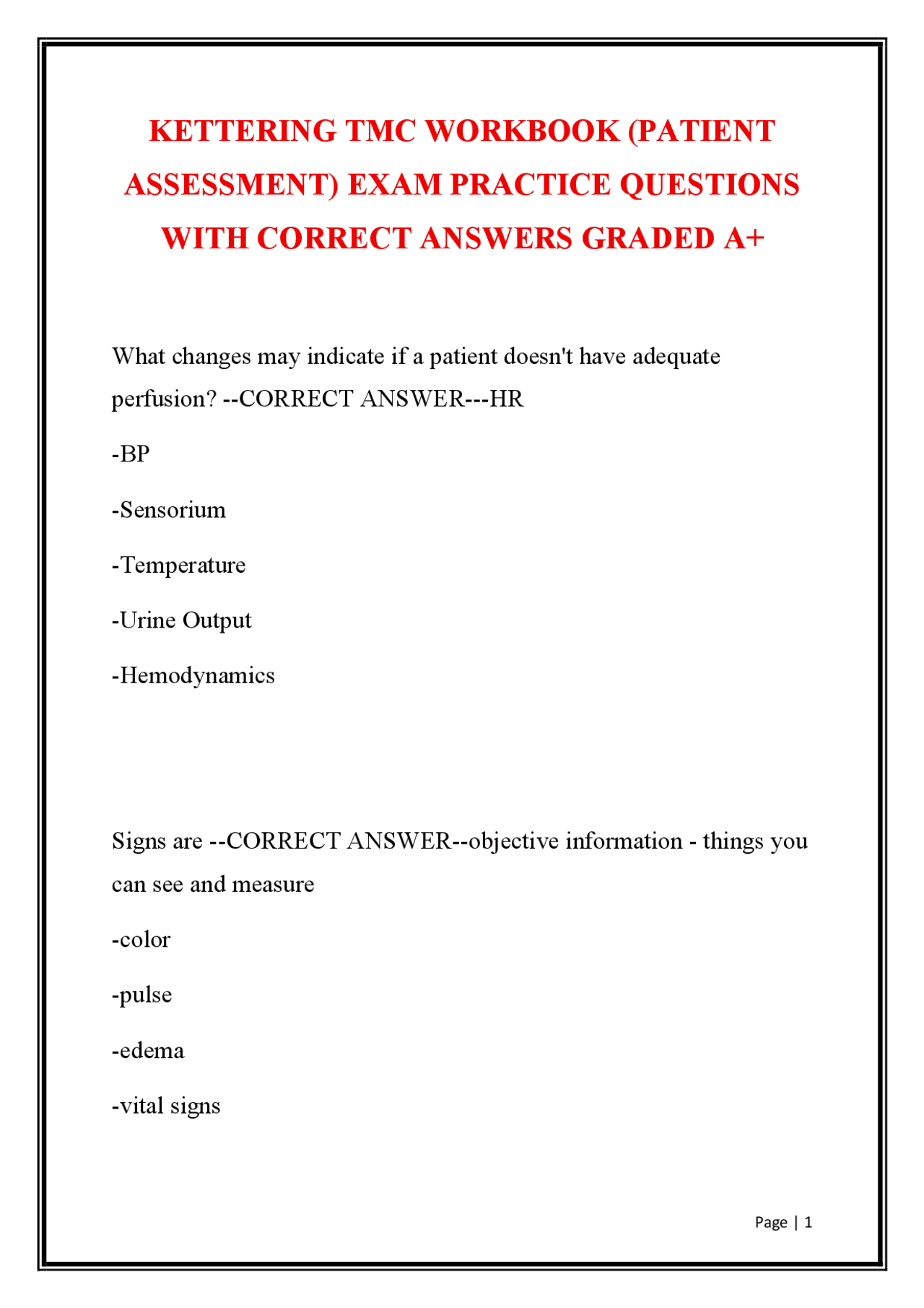 Kettering TMC Workbook - Patient Assessment Exam Practice Questions ...