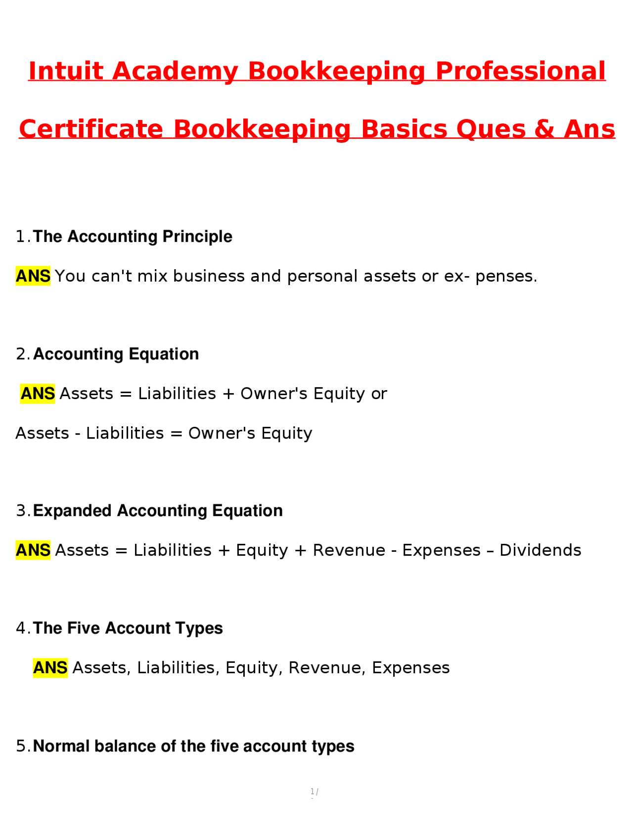 Intuit Academy Bookkeeping Professional Certificate Bookkeeping Basics ...