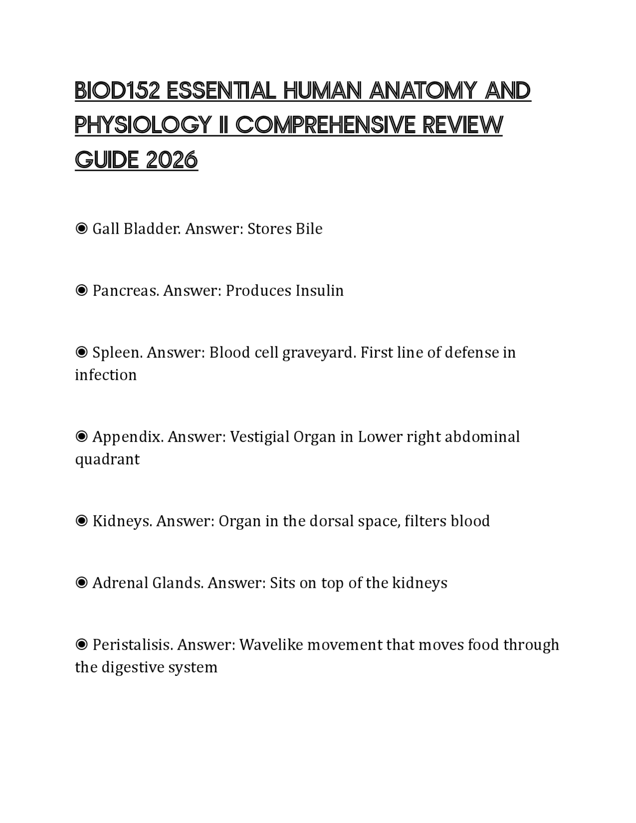 BIOD152 ESSENTIAL HUMAN ANATOMY AND PHYSIOLOGY II COMPREHENSIVE REVIEW ...