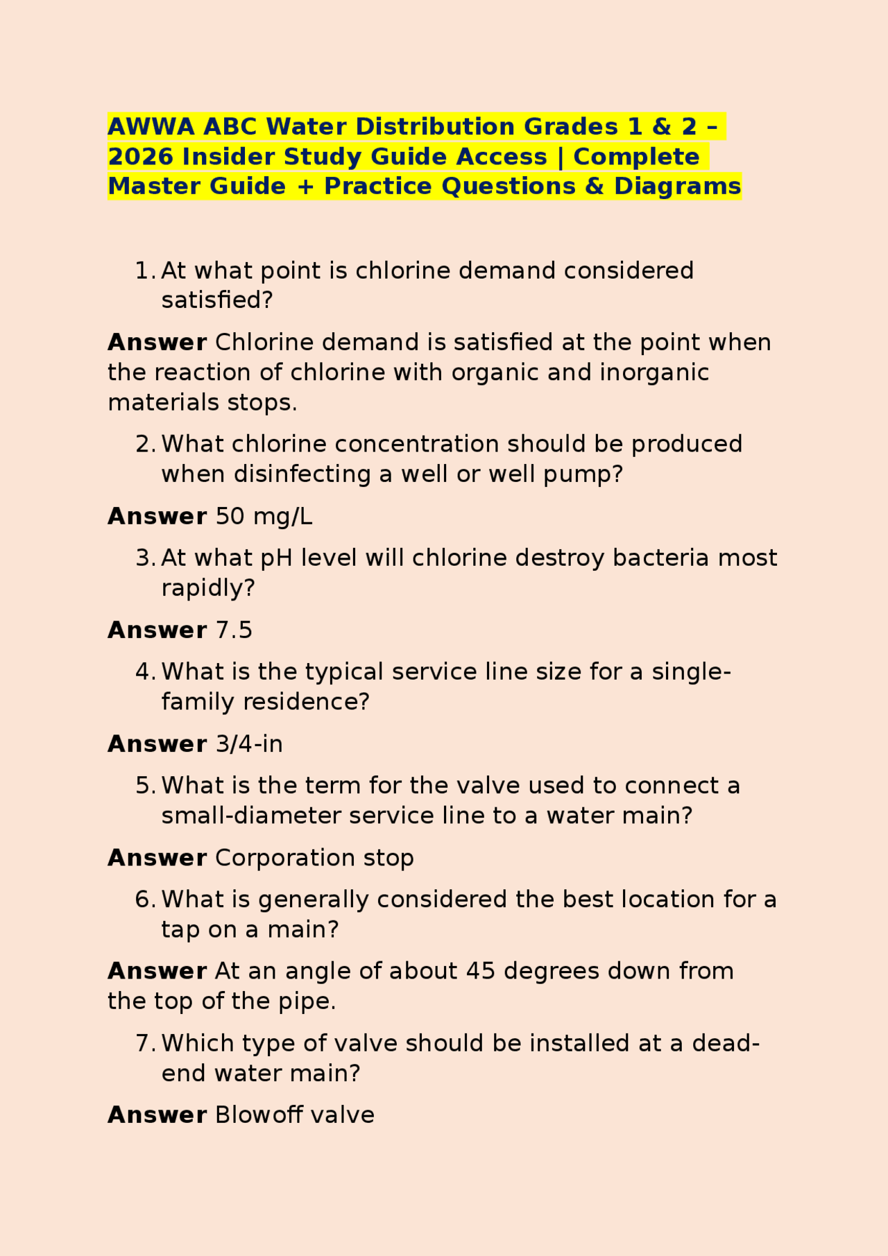 AWWA ABC Water Distribution Grades 1 & 2 – 2026 Questions and Answers ...