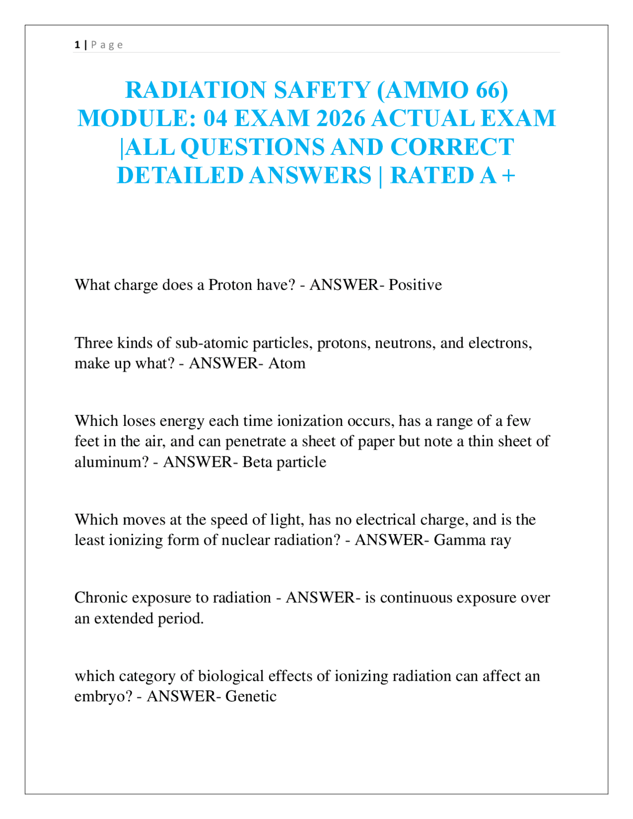RADIATION SAFETY (AMMO 66) MODULE: 04 EXAM 2026 ACTUAL EXAM |ALL ...