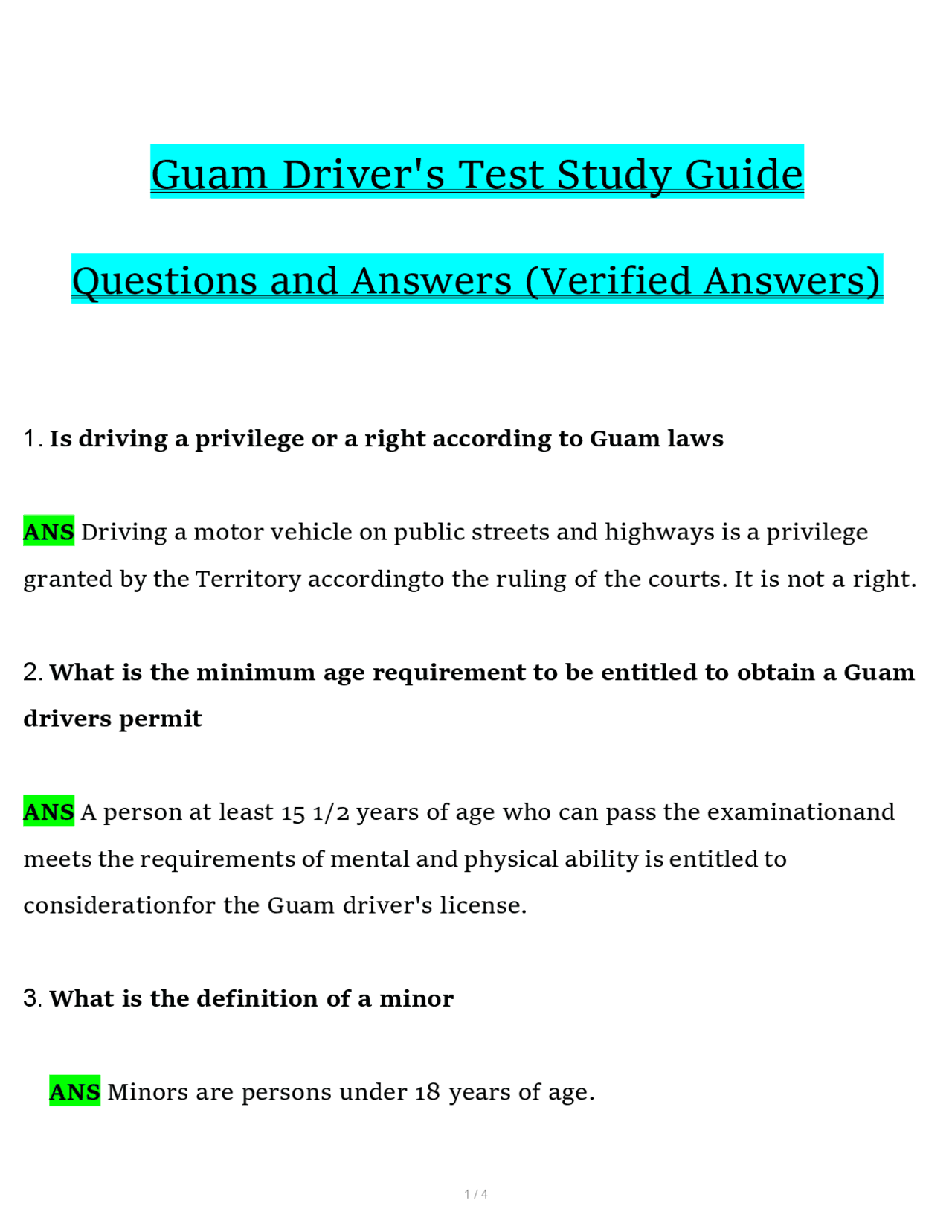 Guam Driver’s Test Study Guide 2026 | Latest Graded A+ Questions ...