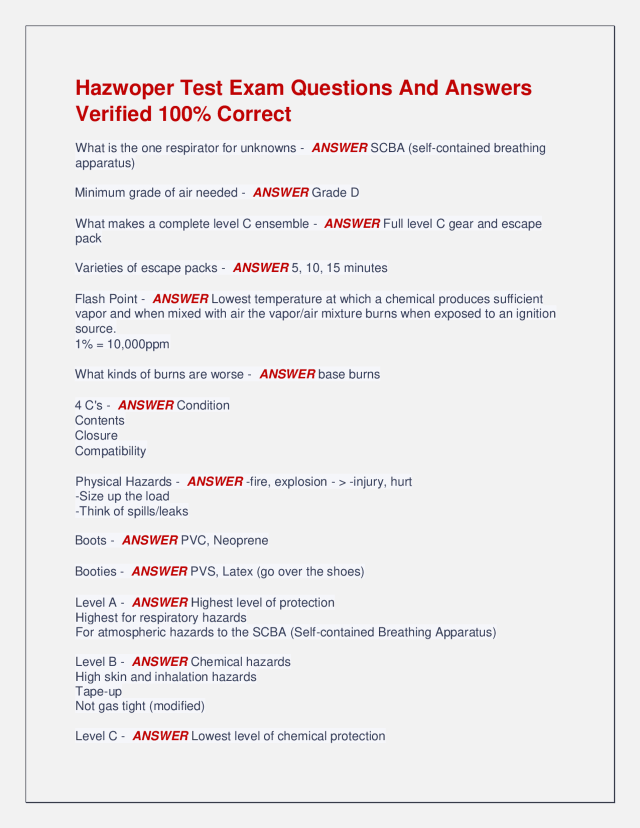 Hazwoper Test Exam Questions And Answers Verified 100% Correct | Exams ...