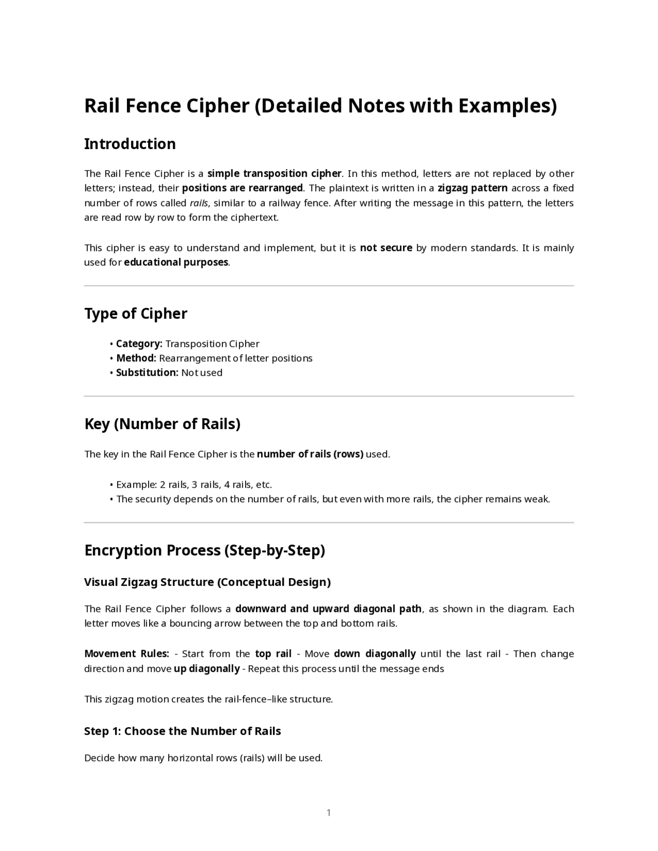 Rail Fence Cipher – Detailed Notes with Zigzag Diagram, Examples ...