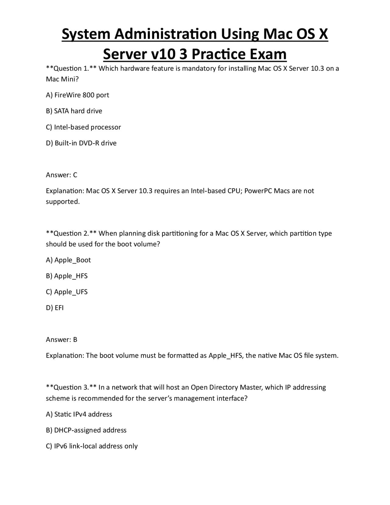 System Administration Using Mac OS X Server v10 3 Practice Exam | Exams ...