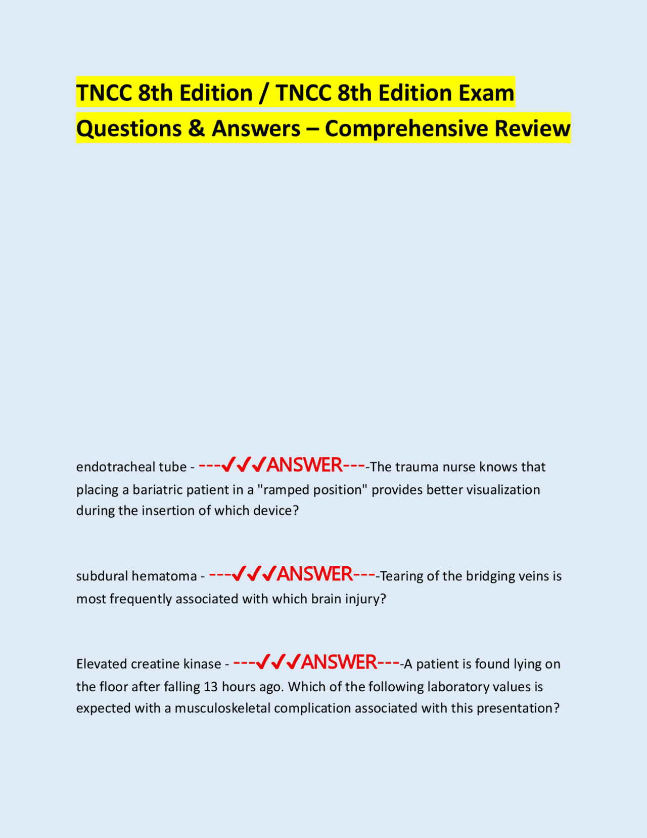 TNCC 8th Edition / TNCC 8th Edition Exam Questions & Answers ...