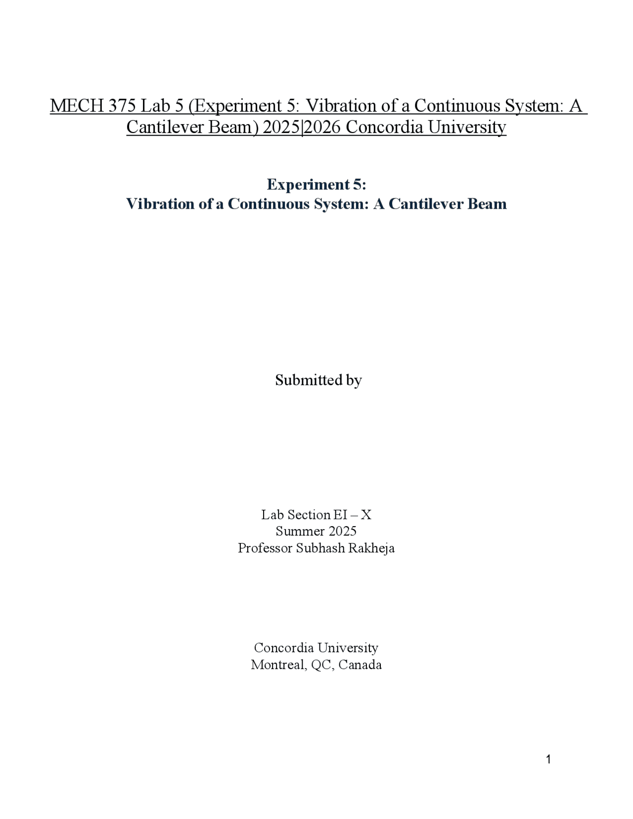 MECH 375 Lab 5 (Experiment 5 Vibration of a Continuous System A ...