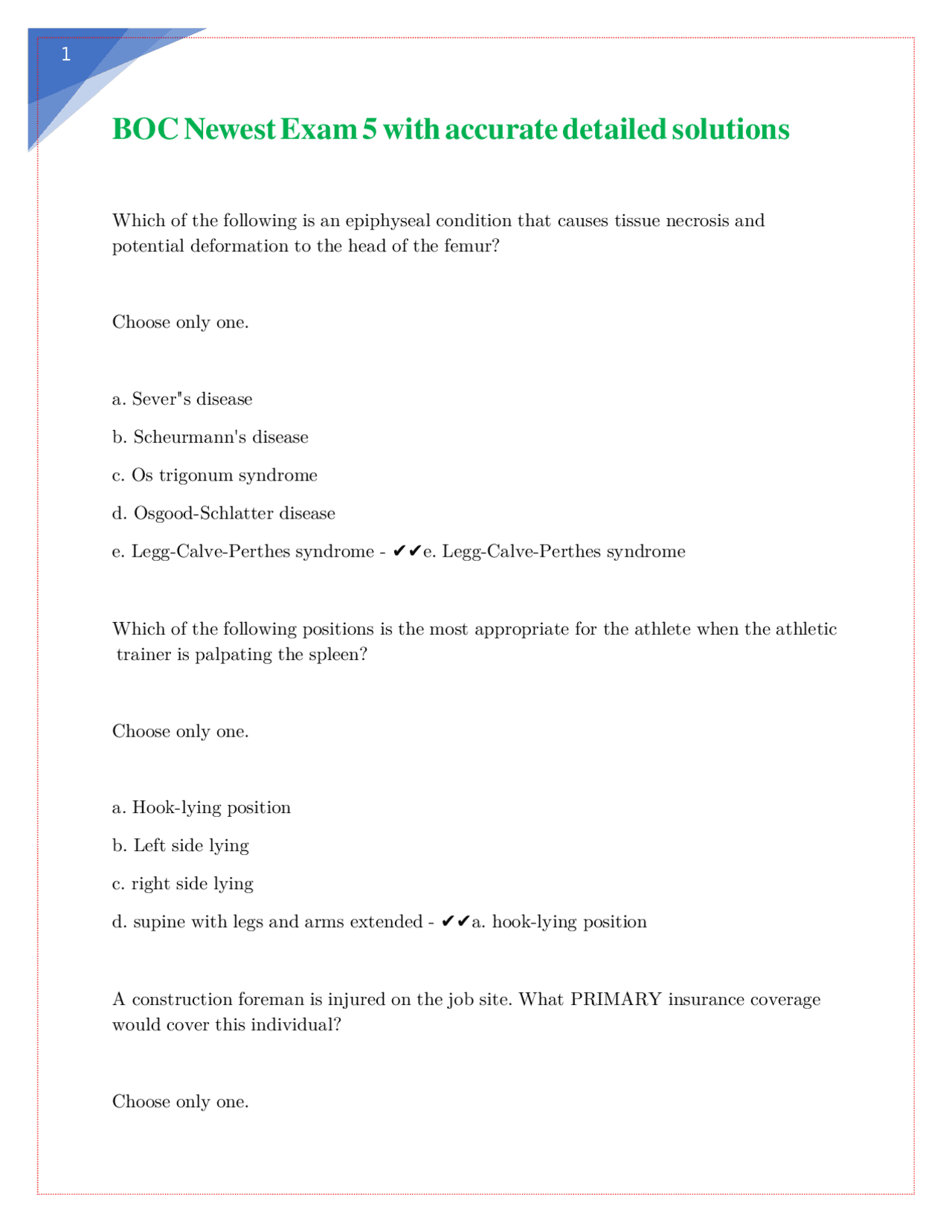 BOC Newest Exam 5 with accurate detailed solutions | Exams Physical ...