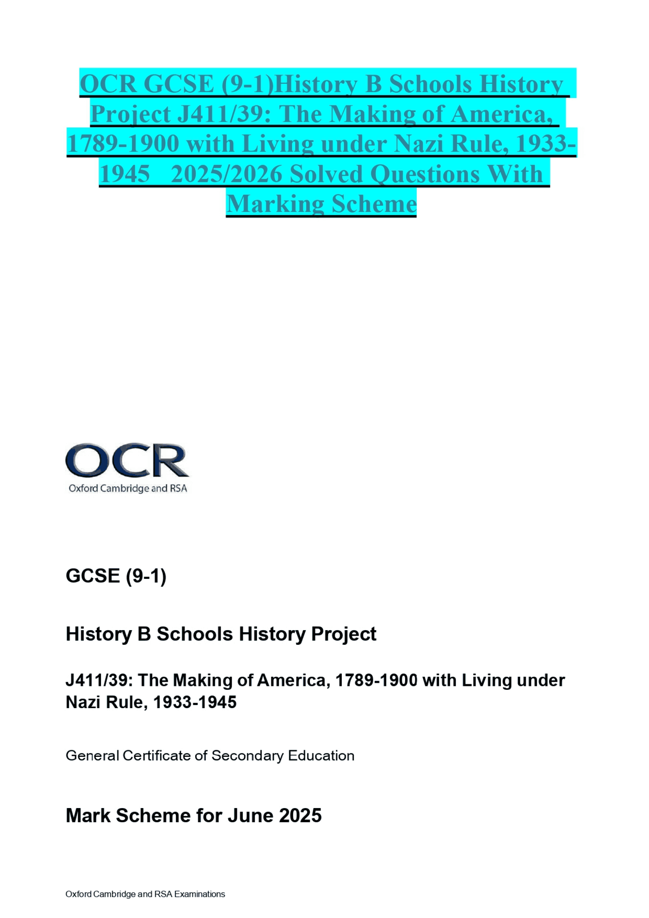 OCR GCSE (9-1)History B Schools History Project J411/39: The Making of ...