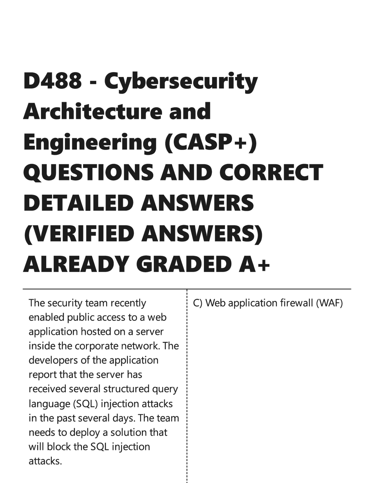 D488 - Cybersecurity Architecture and Engineering (CASP+) QUESTIONS AND ...