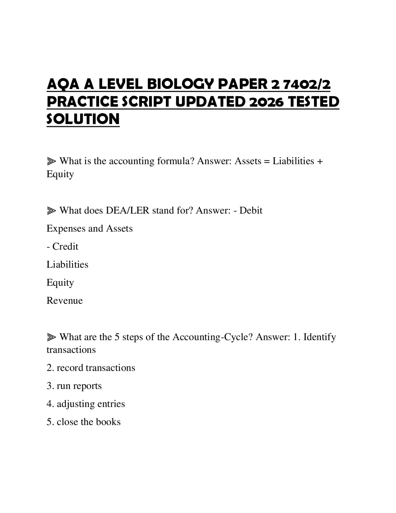 AQA A LEVEL BIOLOGY PAPER 2 7402/2 PRACTICE SCRIPT UPDATED 2026 TESTED ...