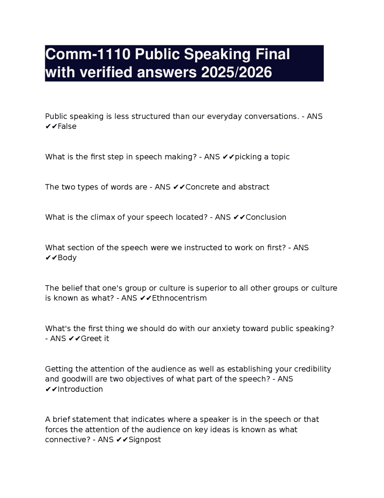 Comm-1110 Public Speaking Final with verified answers 2025-2026-8.docx ...