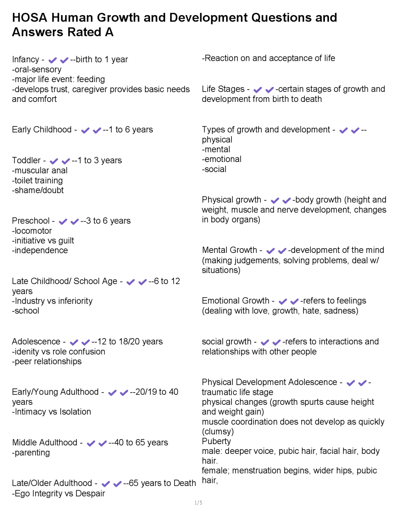 HOSA Human Growth and Development Questions | Exams Nursing | Docsity