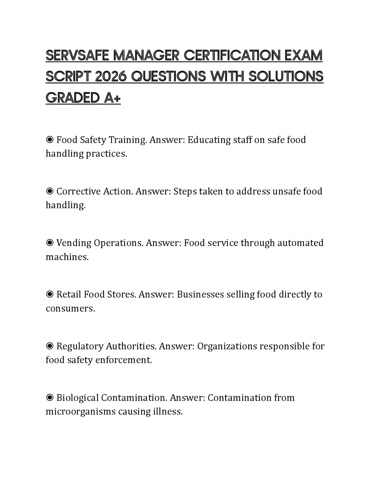 SERVSAFE MANAGER CERTIFICATION EXAM SCRIPT 2026 QUESTIONS WITH ...