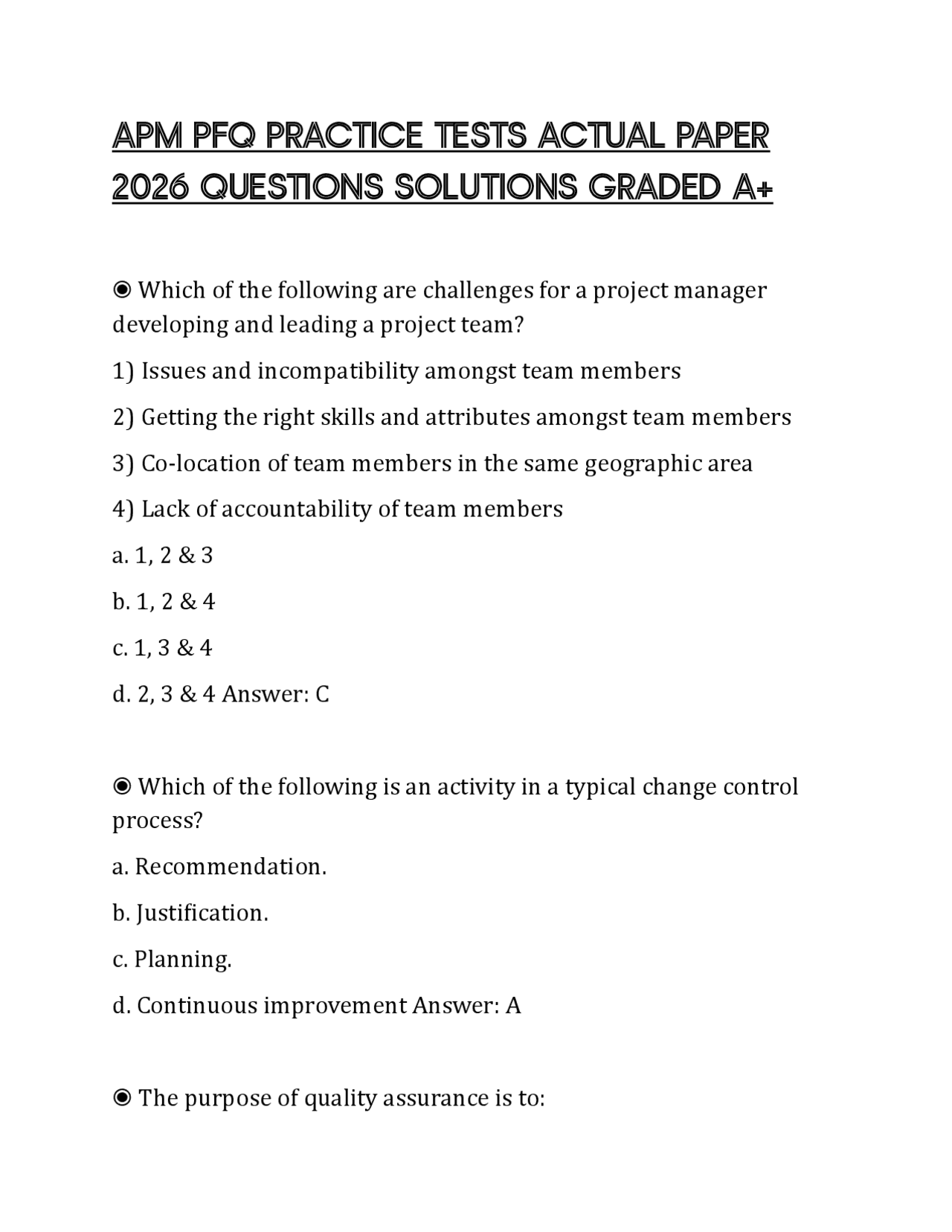 APM PFQ PRACTICE TESTS ACTUAL PAPER 2026 QUESTIONS SOLUTIONS GRADED A+ ...