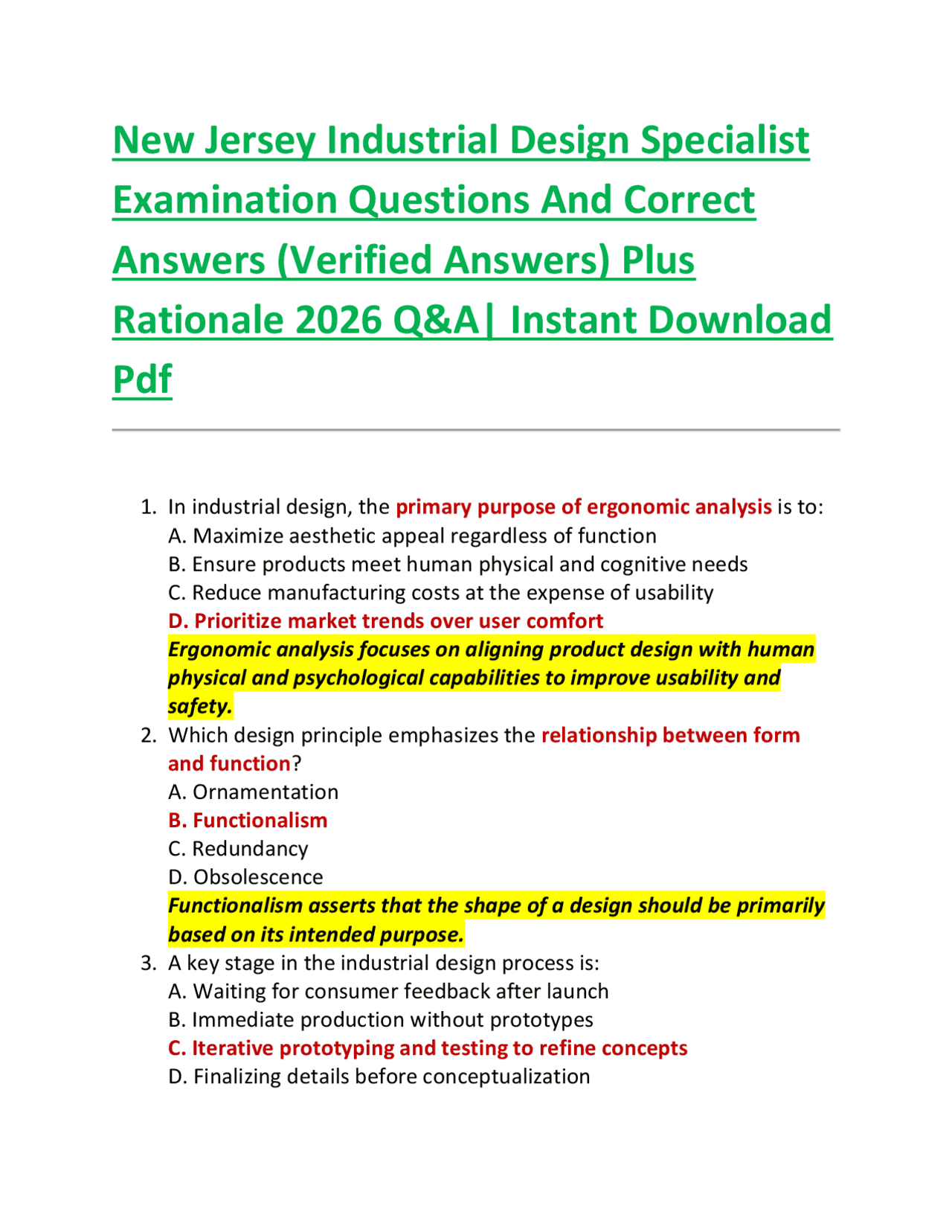 New Jersey Industrial Design Specialist Examination Questions And ...