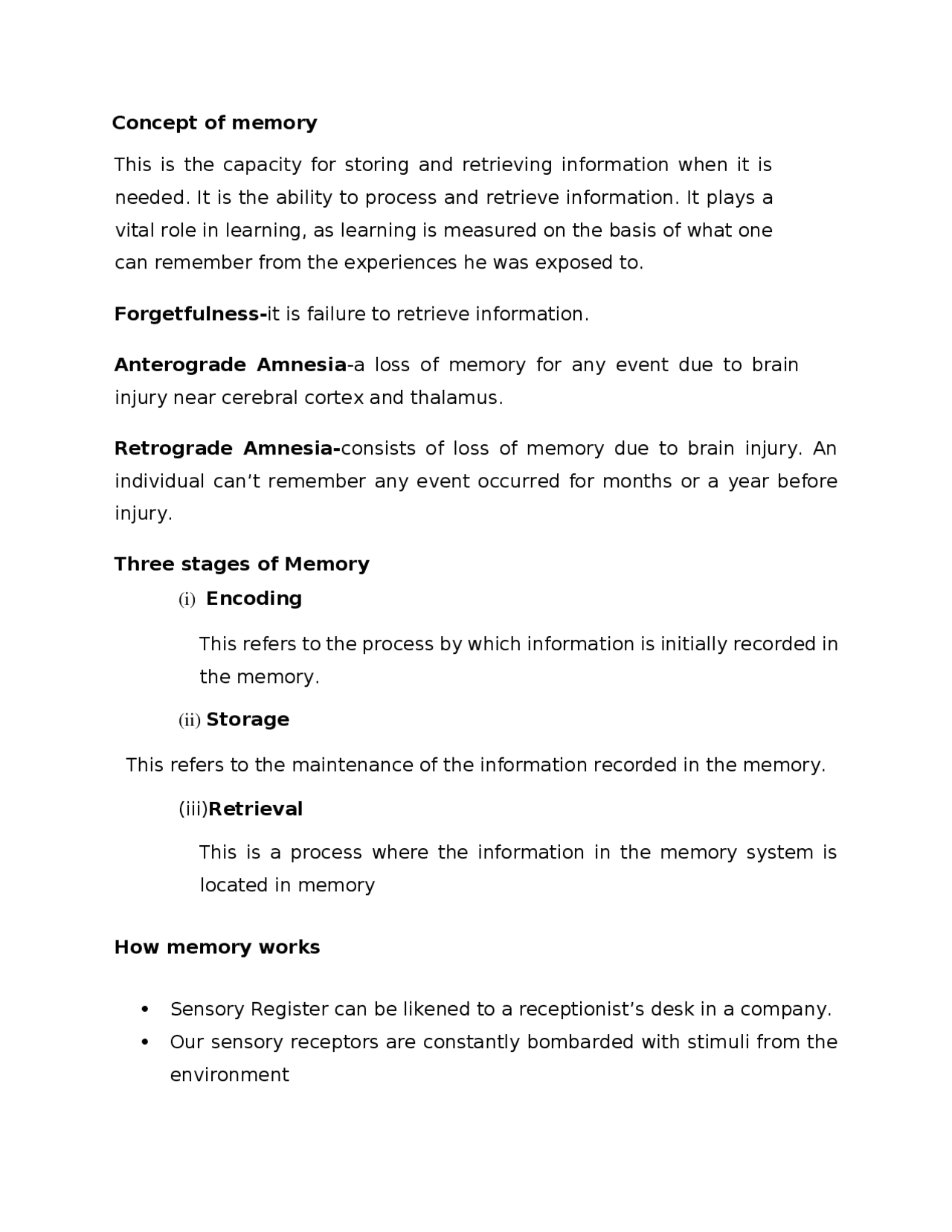 psychological of memory | Study notes Psychology | Docsity