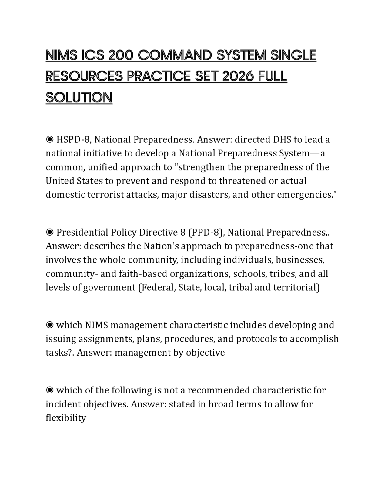 NIMS ICS 200 COMMAND SYSTEM SINGLE RESOURCES PRACTICE SET 2026 FULL ...