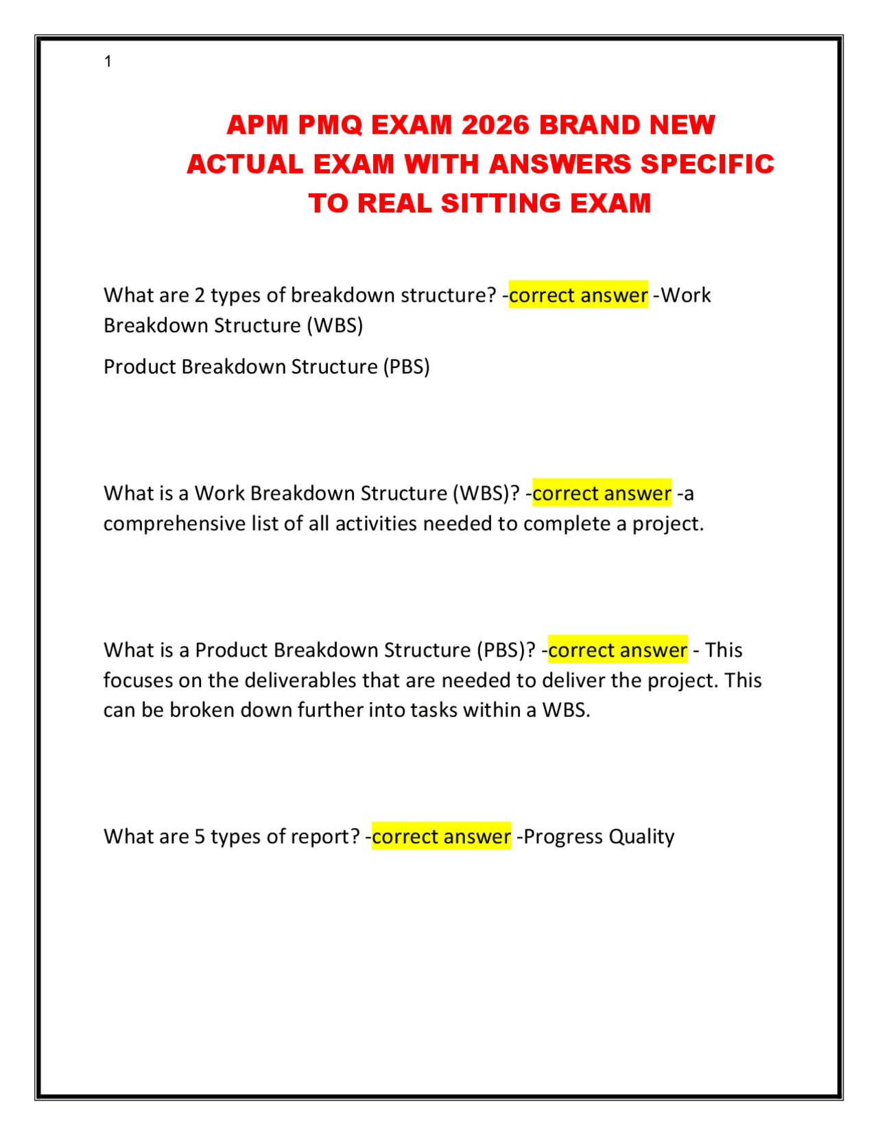 APM PMQ EXAM 2026 BRAND NEW ACTUAL EXAM WITH ANSWERS SPECIFIC TO REAL ...