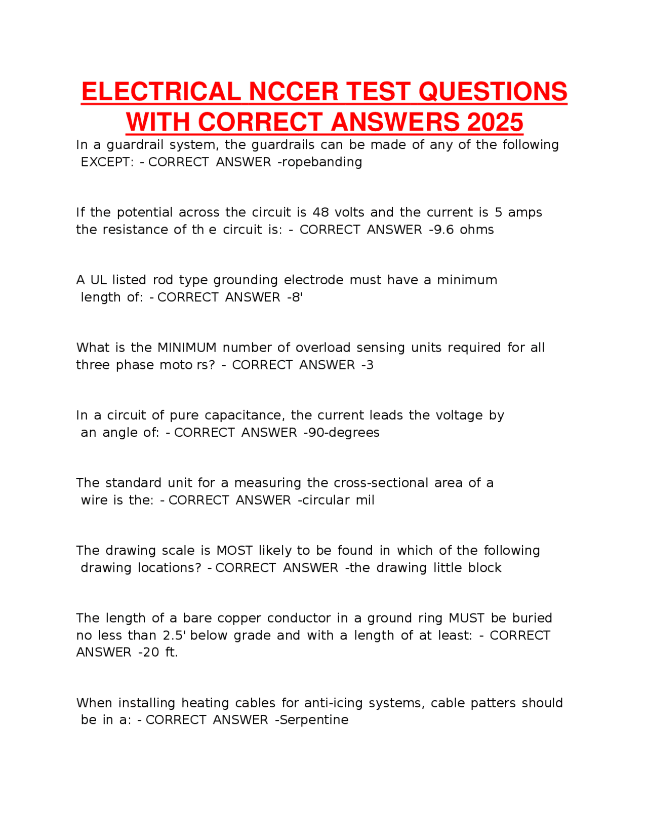 Electrical NCCER Test Questions with Correct Answers 2026 – Rated A+ ...