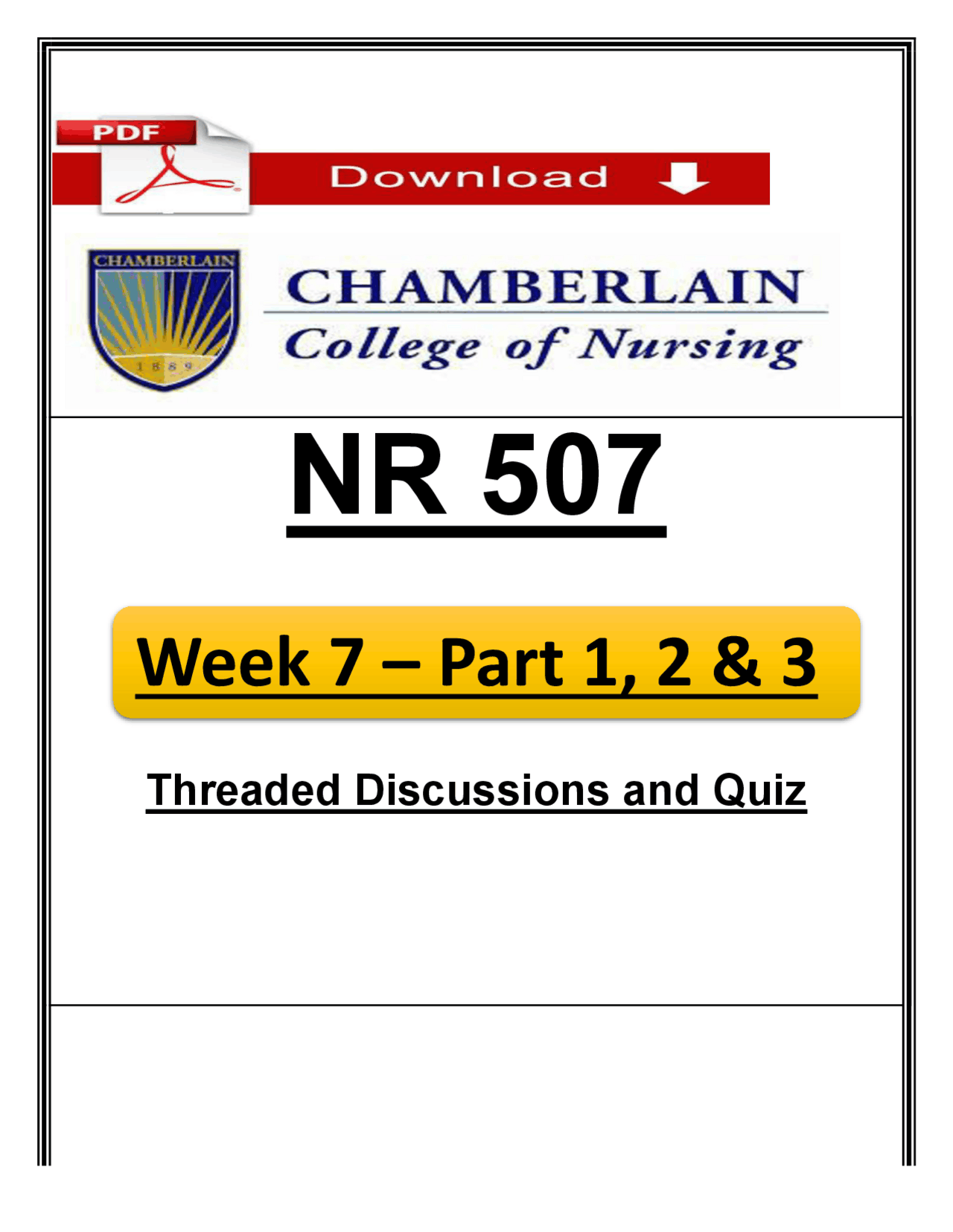 NR 507 Week 7 Threaded Discussions and Quiz Part 1, 2 & 3 PDF | Exams Nursing | Docsity