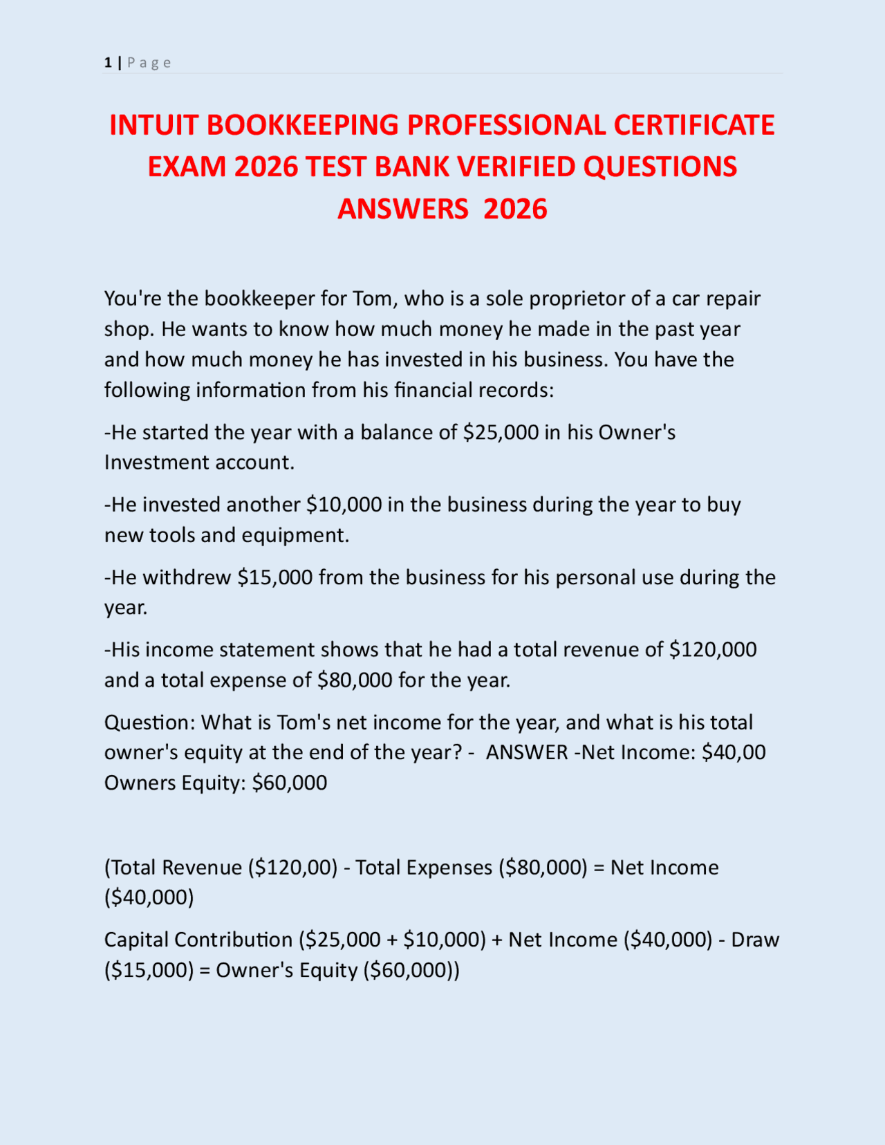 INTUIT BOOKKEEPING PROFESSIONAL CERTIFICATE EXAM 2026 | Exams Financial ...