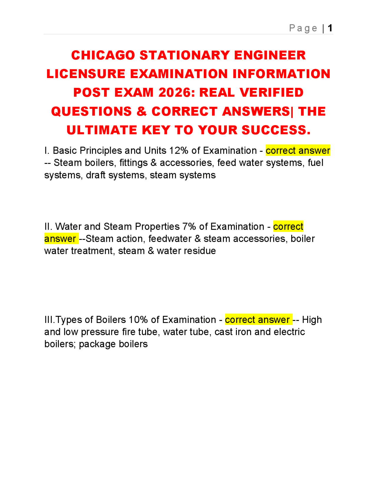 CHICAGO STATIONARY ENGINEER LICENSURE EXAMINATION INFORMATION POST EXAM ...