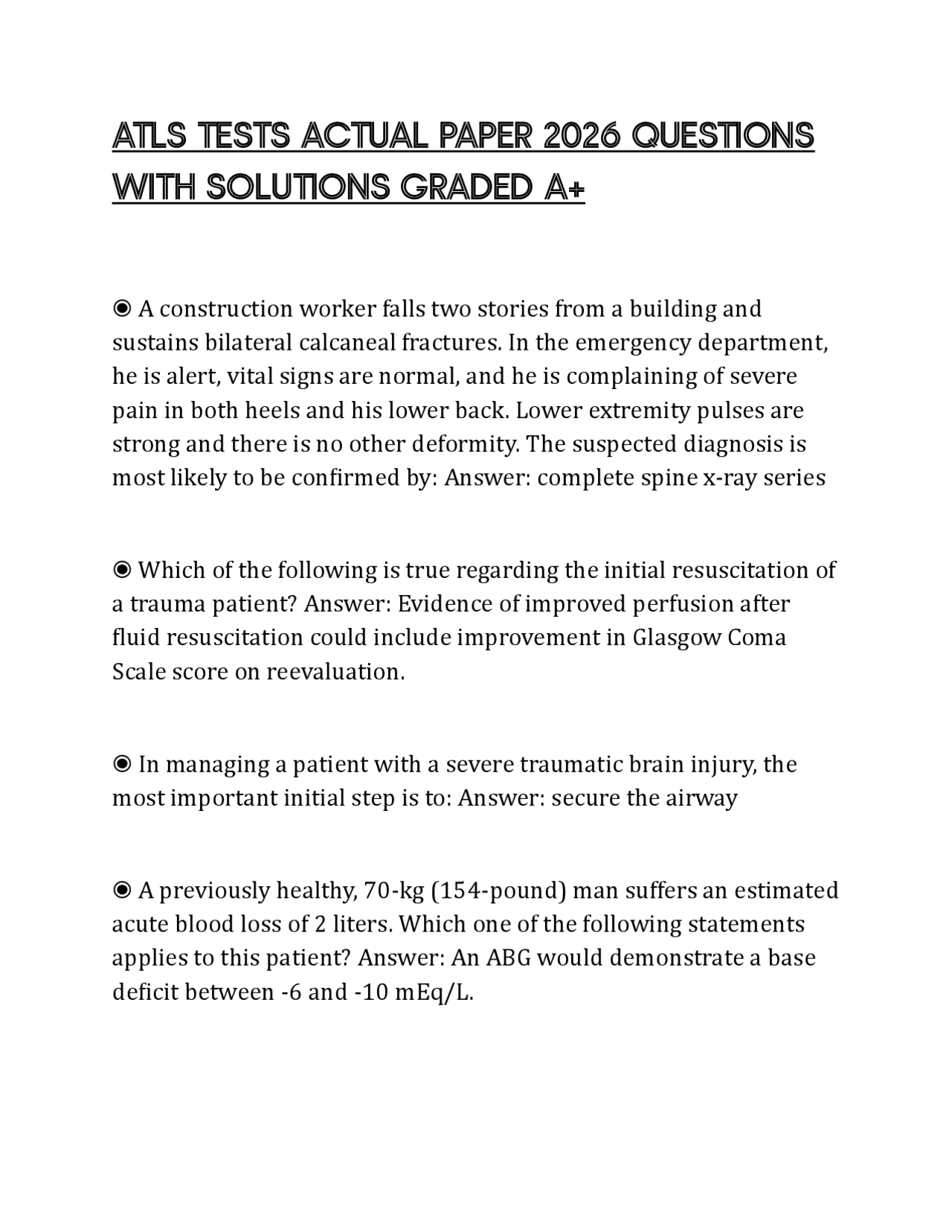 ATLS TESTS ACTUAL PAPER 2026 QUESTIONS WITH SOLUTIONS GRADED A+ | Exams ...