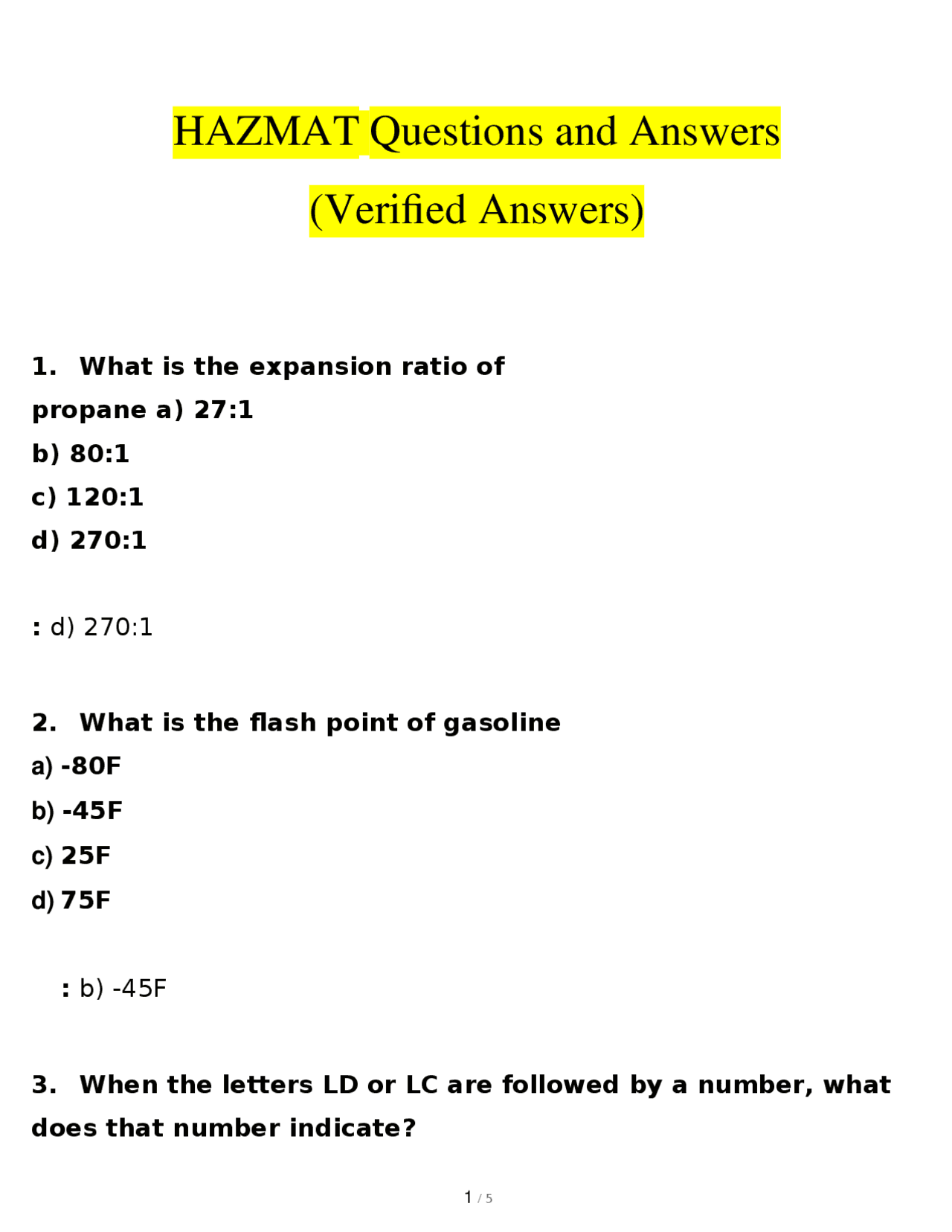 HAZMAT Questions & Answers 2026 (Verified) | Transportation Safety PDF ...