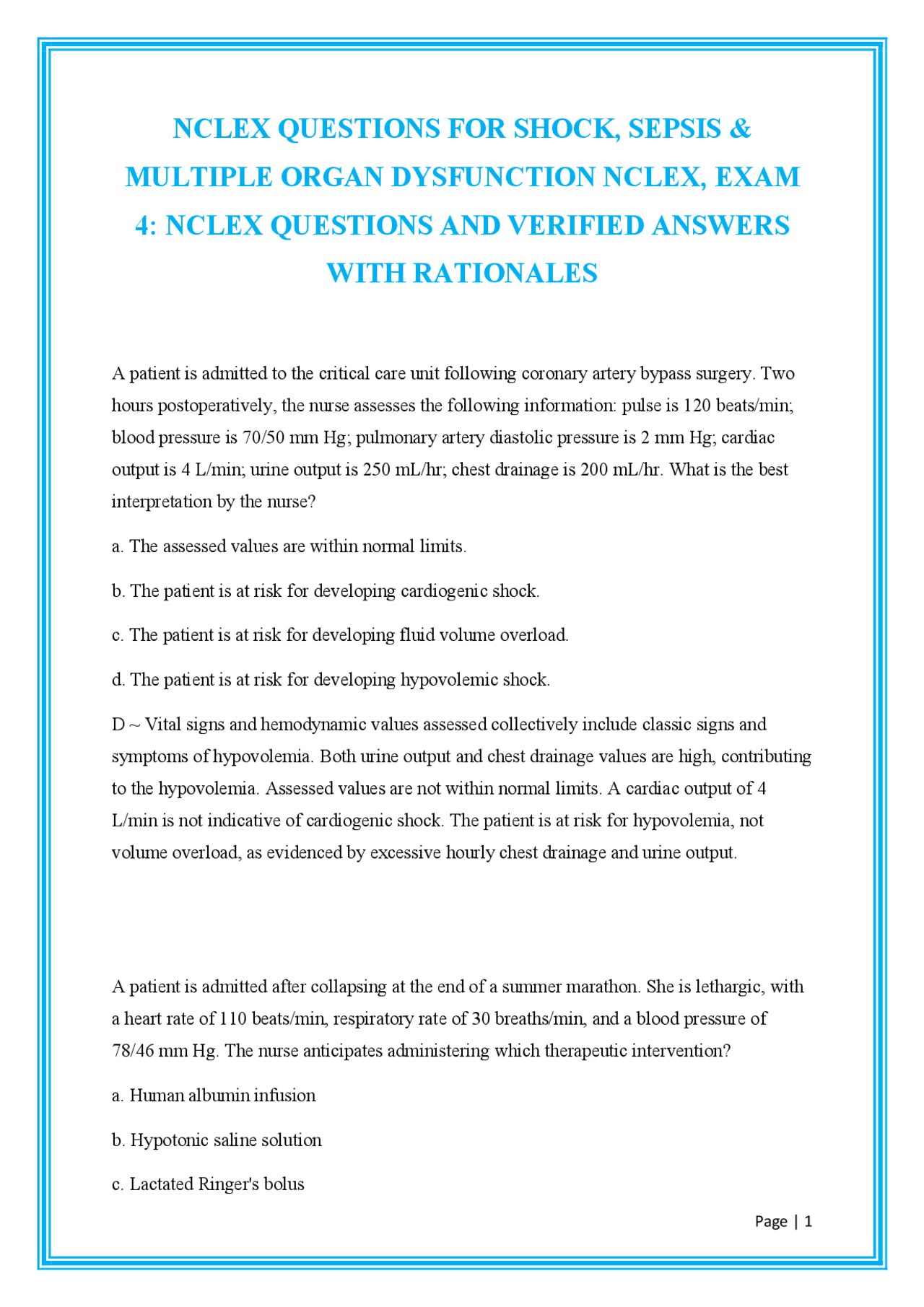 NCLEX Shock Questions & Verified Answers – Comprehensive Exam Review ...