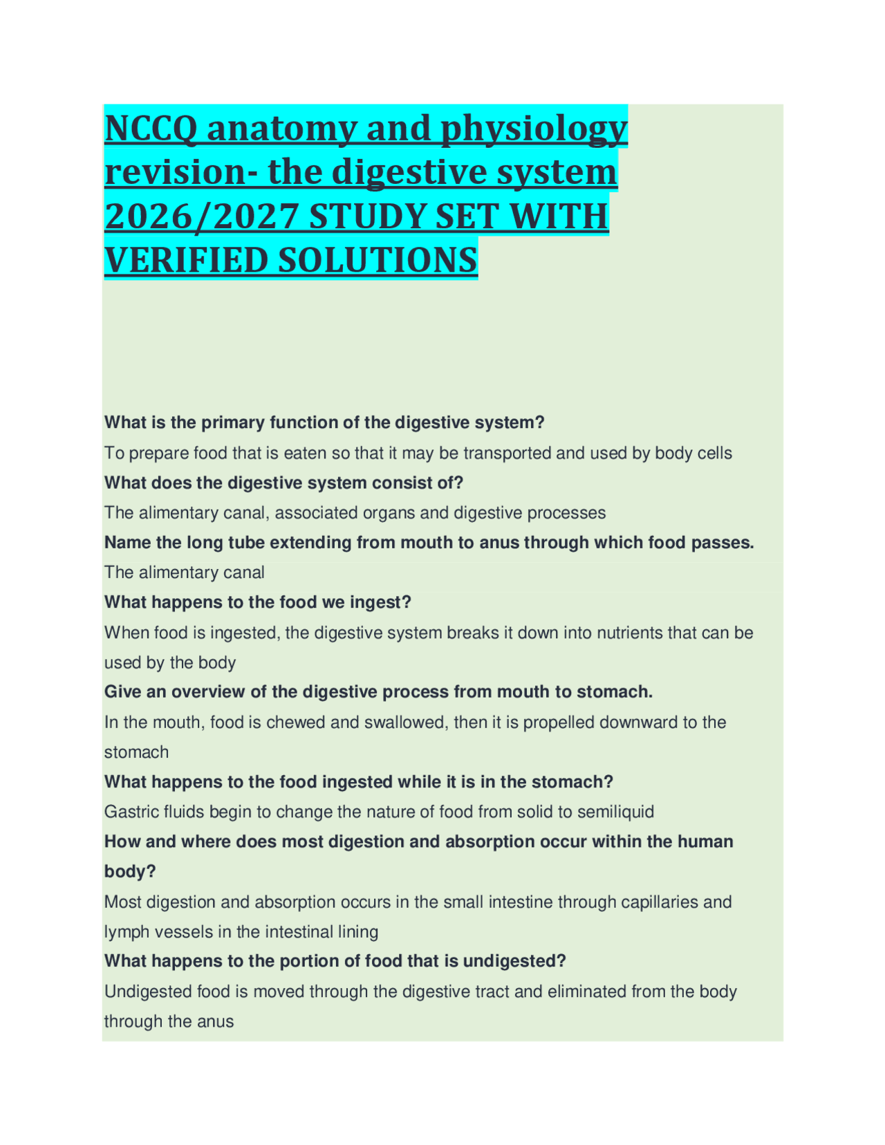 NCCQ anatomy and physiology revision- the digestive system 2026/2027 ...