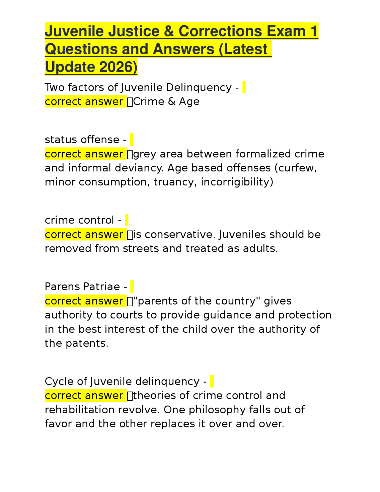 Juvenile Justice & Corrections Exam 1 Questions and Answers (Latest ...