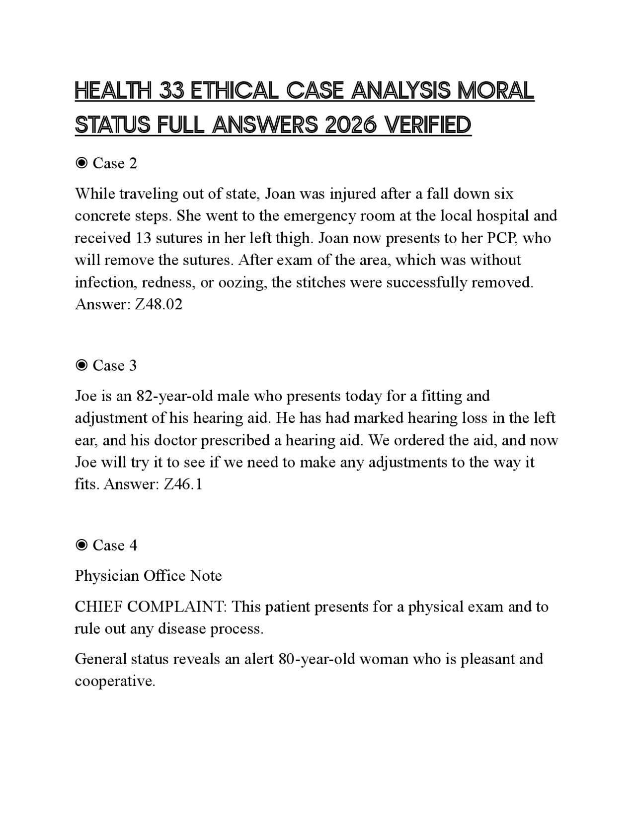 HEALTH 33 ETHICAL CASE ANALYSIS MORAL STATUS FULL ANSWERS 2026 VERIFIED ...