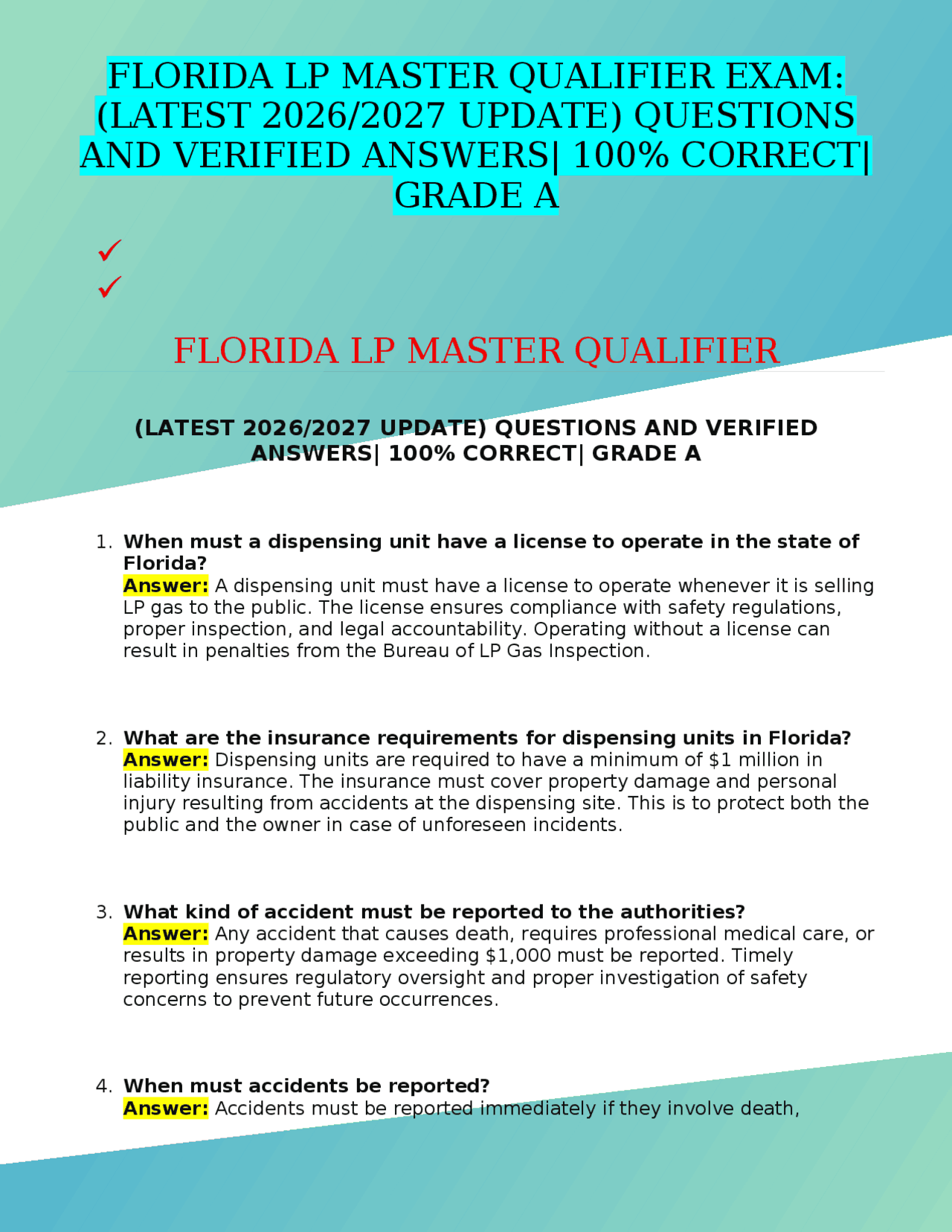 FLORIDA LP MASTER QUALIFIER EXAM: (LATEST 2026/2027 UPDATE) QUESTIONS ...