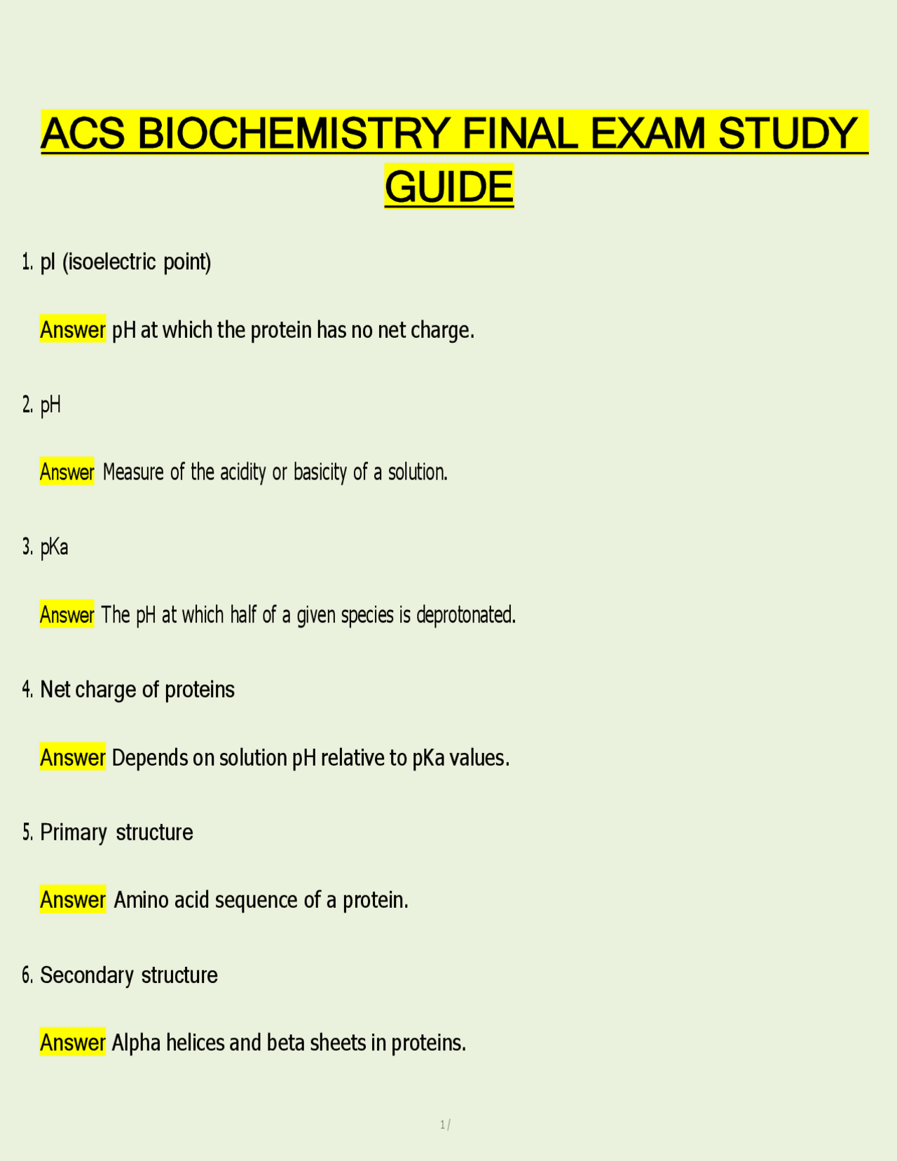 Biochemistry ACS Final Exam 2025/2026 Study Guide – Comprehensive ...