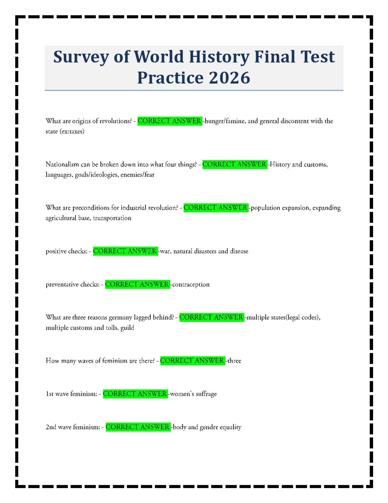 Survey of World History Final Test Practice 2026 | Quizzes World ...