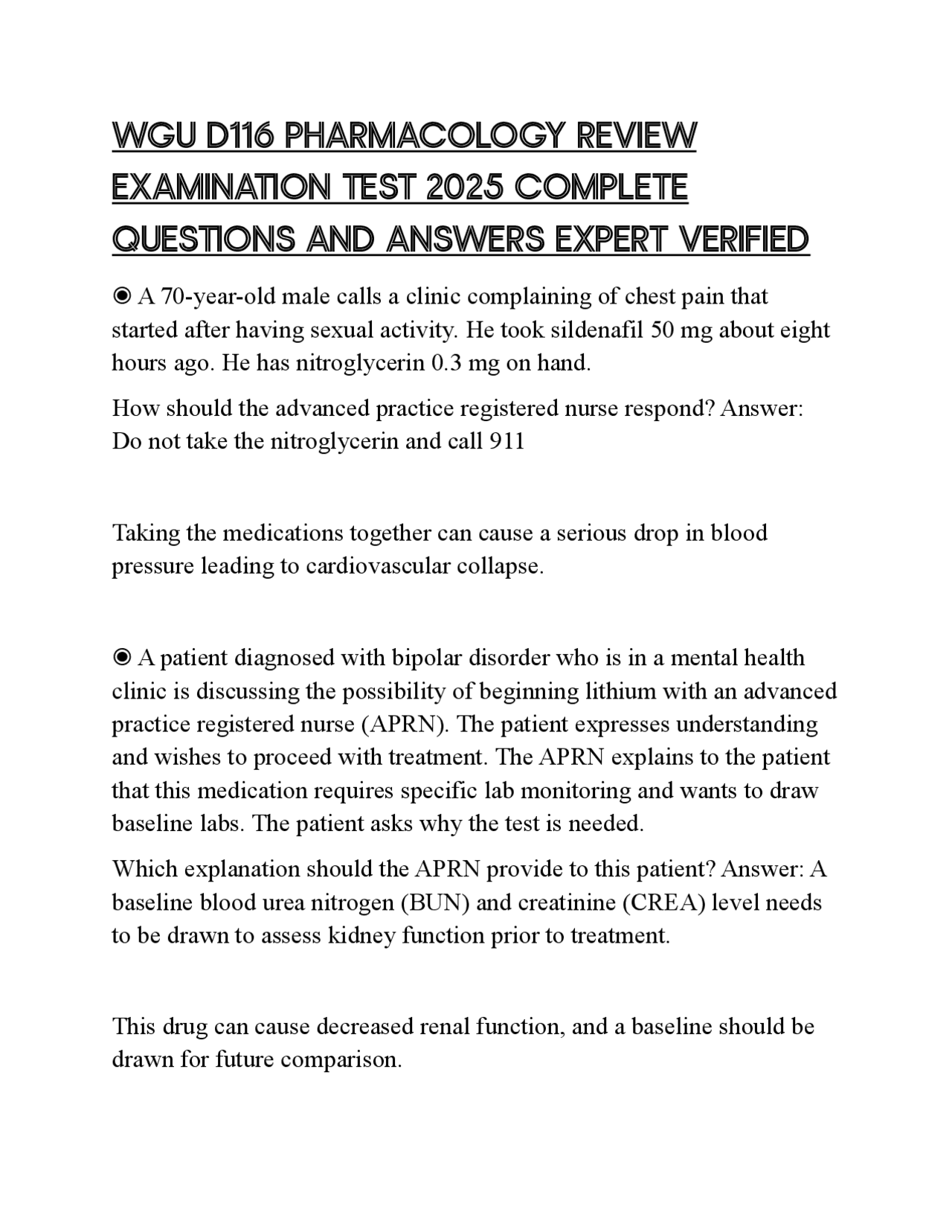 WGU D116 PHARMACOLOGY REVIEW EXAMINATION TEST 2025 COMPLETE QUESTIONS ...