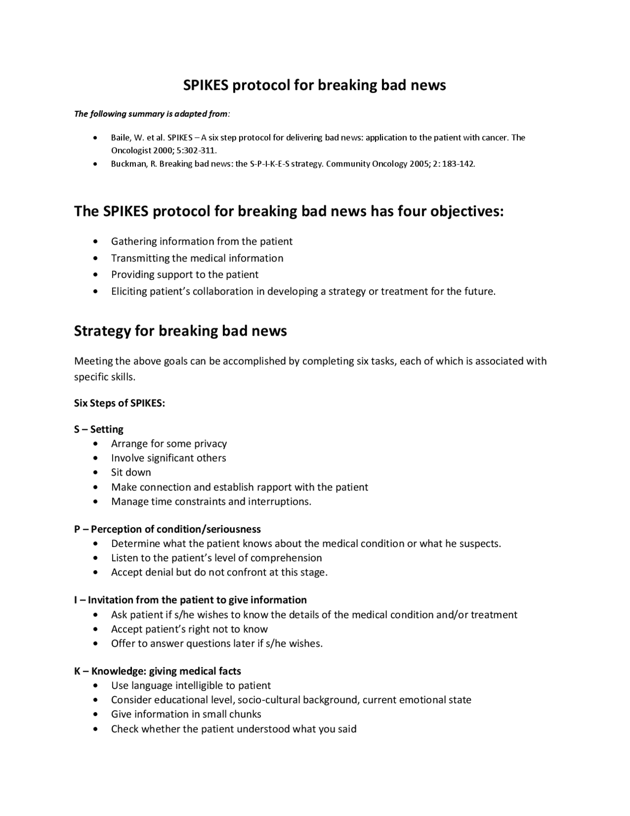 Spikes protocol for breaking bad news | Schemes and Mind Maps Medical ...