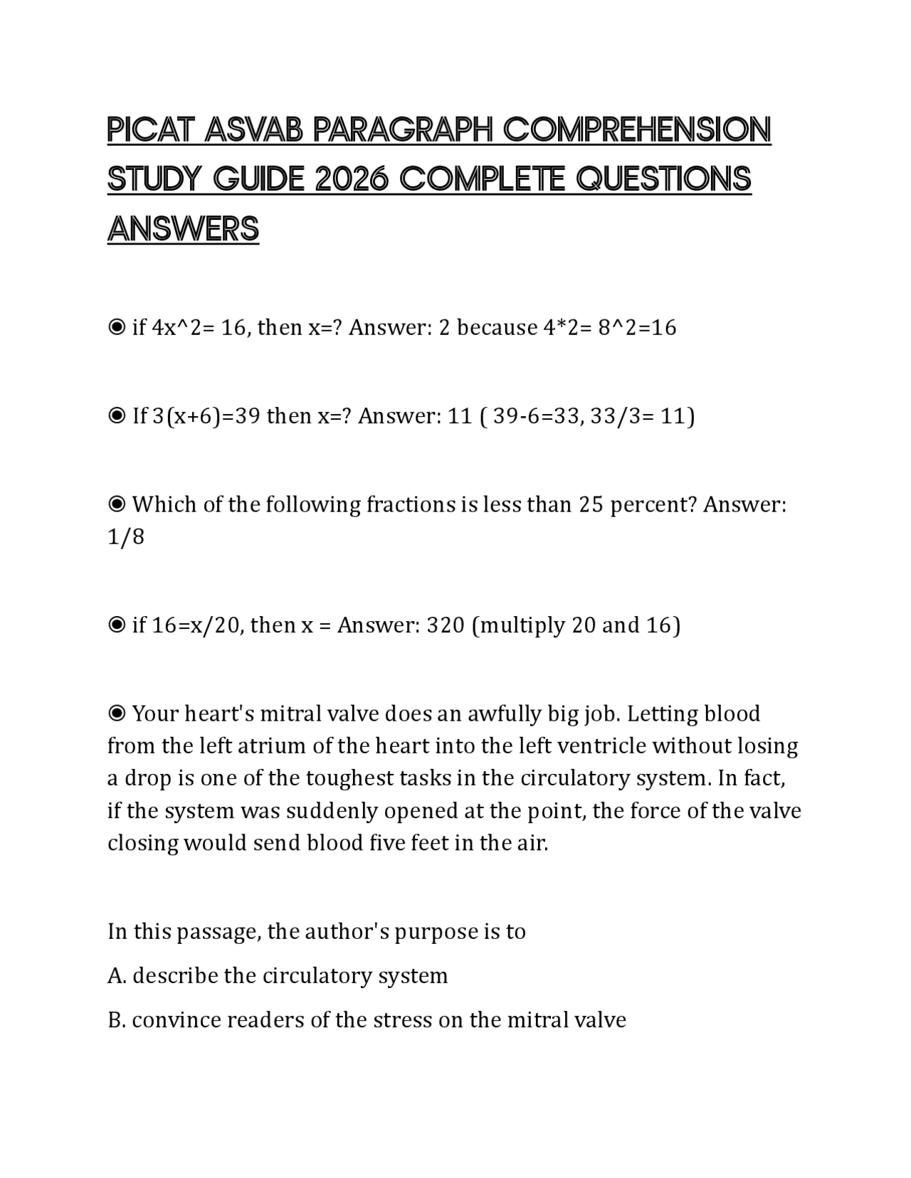 PICAT ASVAB PARAGRAPH COMPREHENSION STUDY GUIDE 2026 COMPLETE QUESTIONS ...