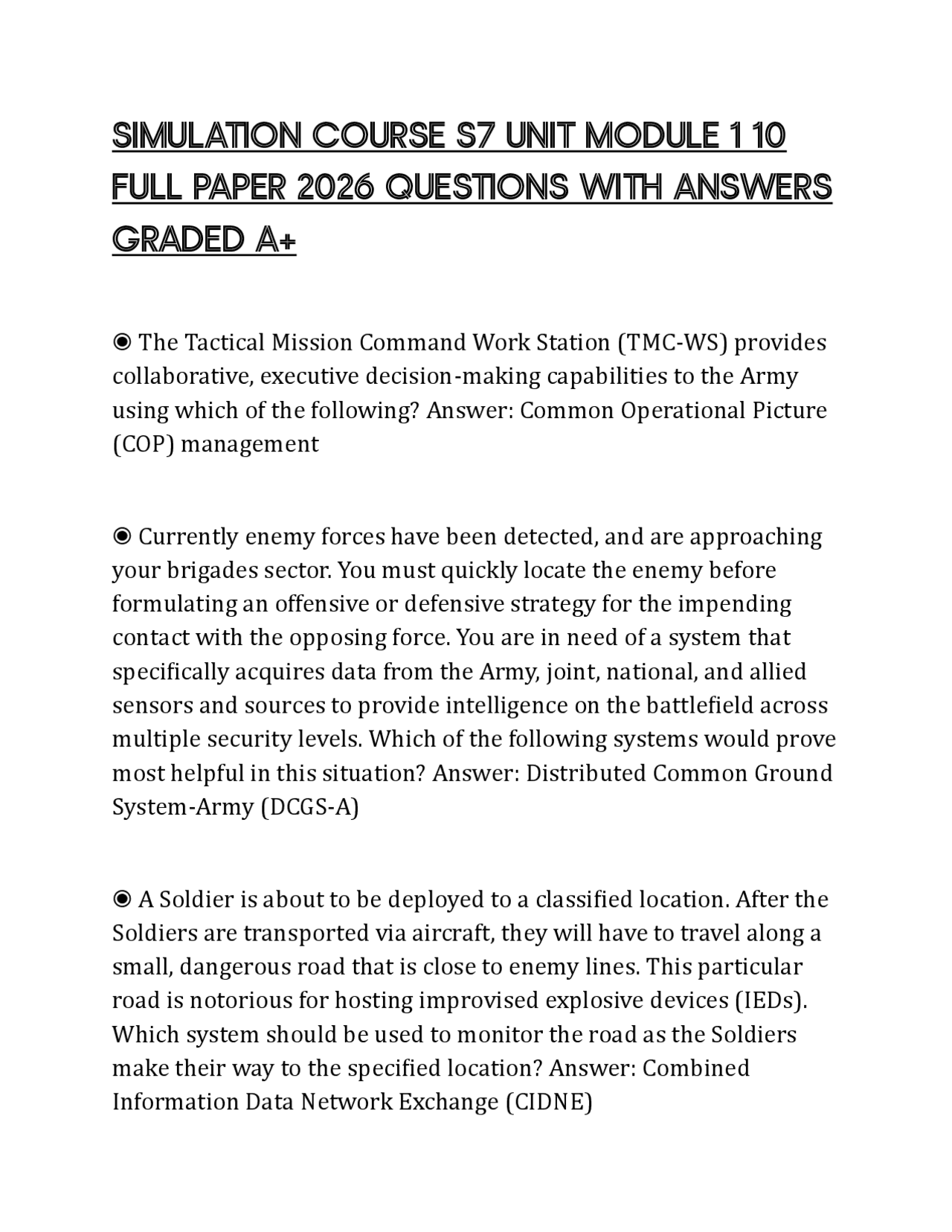 SIMULATION COURSE S7 UNIT MODULE 1 10 FULL PAPER 2026 QUESTIONS WITH ...