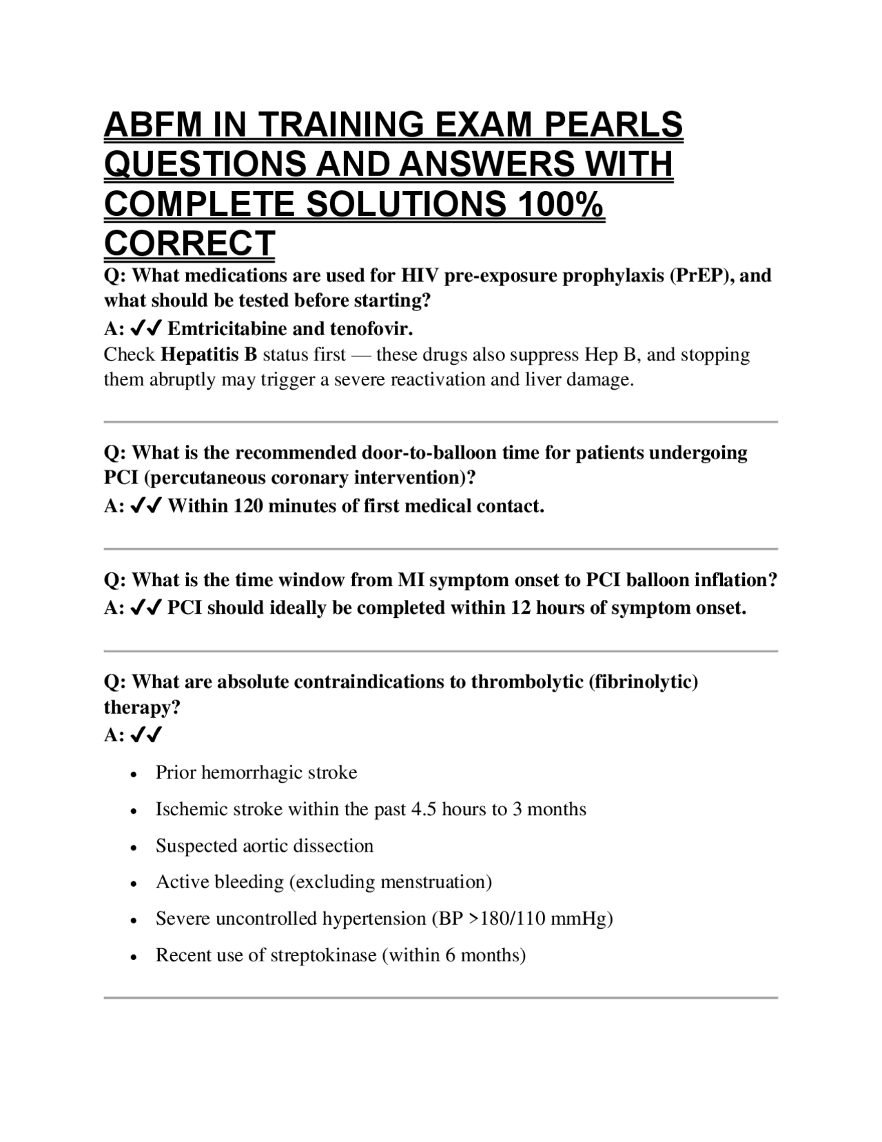 ABFM IN TRAINING EXAM PEARLS QUESTIONS AND ANSWERS WITH COMPLETE ...