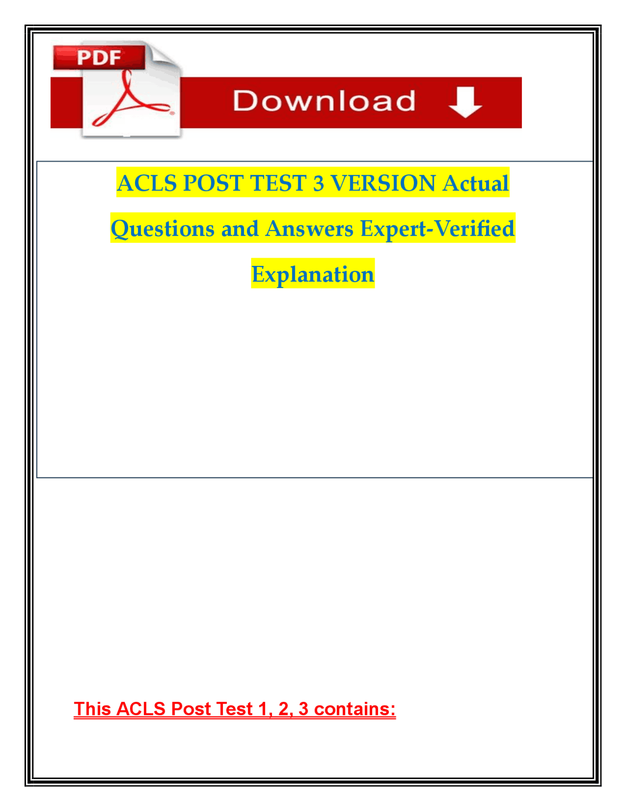 ACLS POST TEST 3 VERSION Actual Questions and Answers Expert-Verified ...