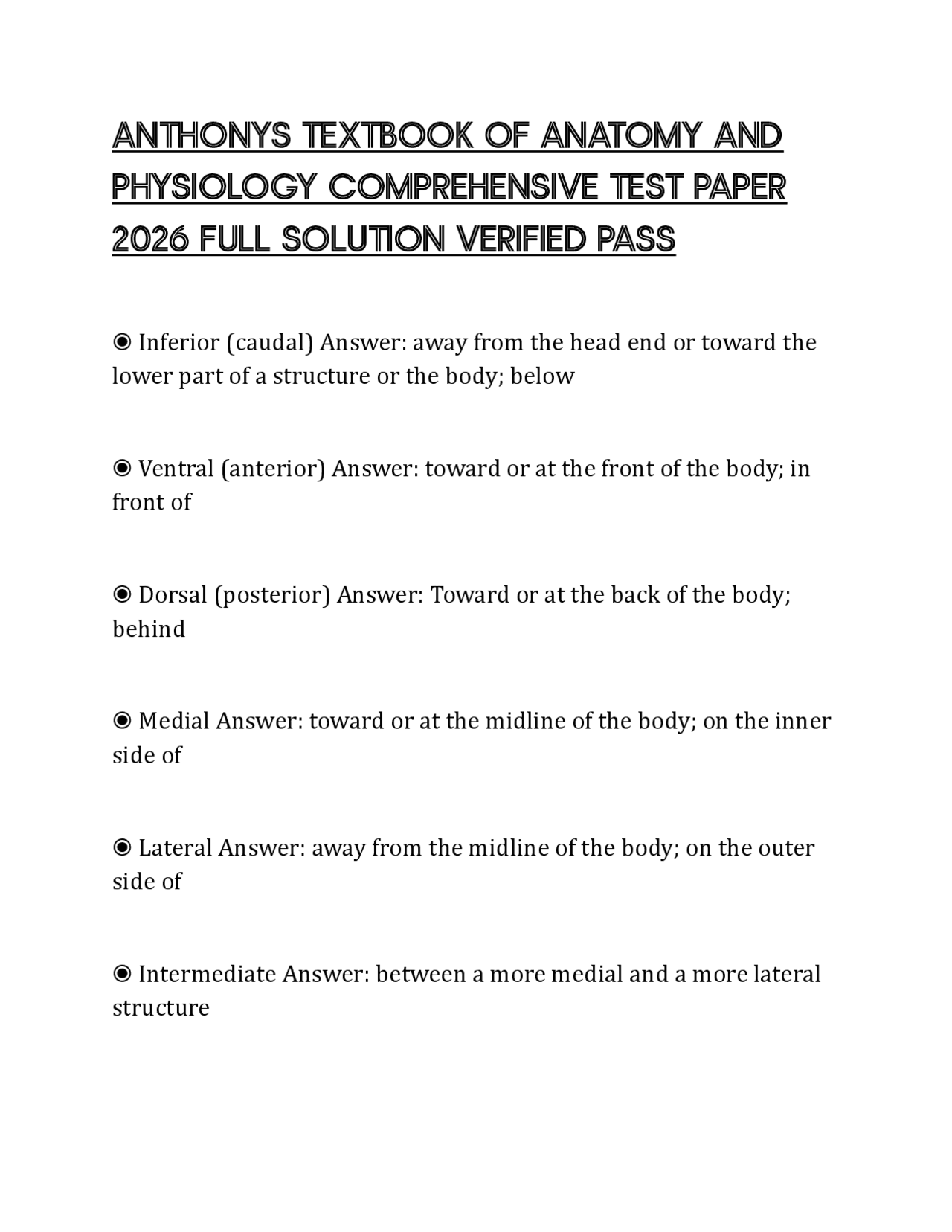 ANTHONYS TEXTBOOK OF ANATOMY AND PHYSIOLOGY COMPREHENSIVE TEST PAPER ...
