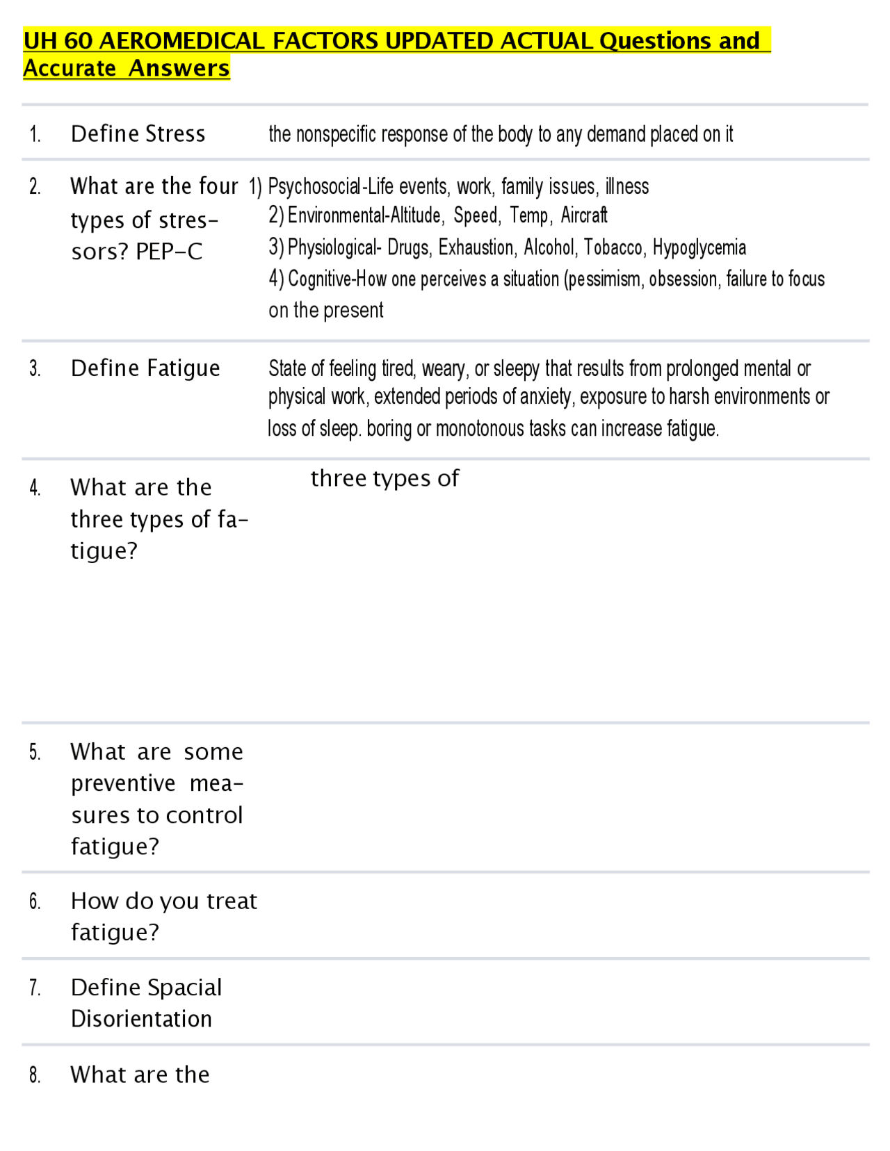 UH 60 AEROMEDICAL FACTORS UPDATED ACTUAL Questions and Accurate Answers ...