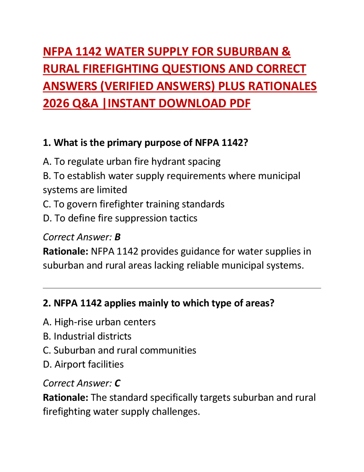 NFPA 1142 — Water Supply for Suburban and Rural Fire Protection | Exams ...