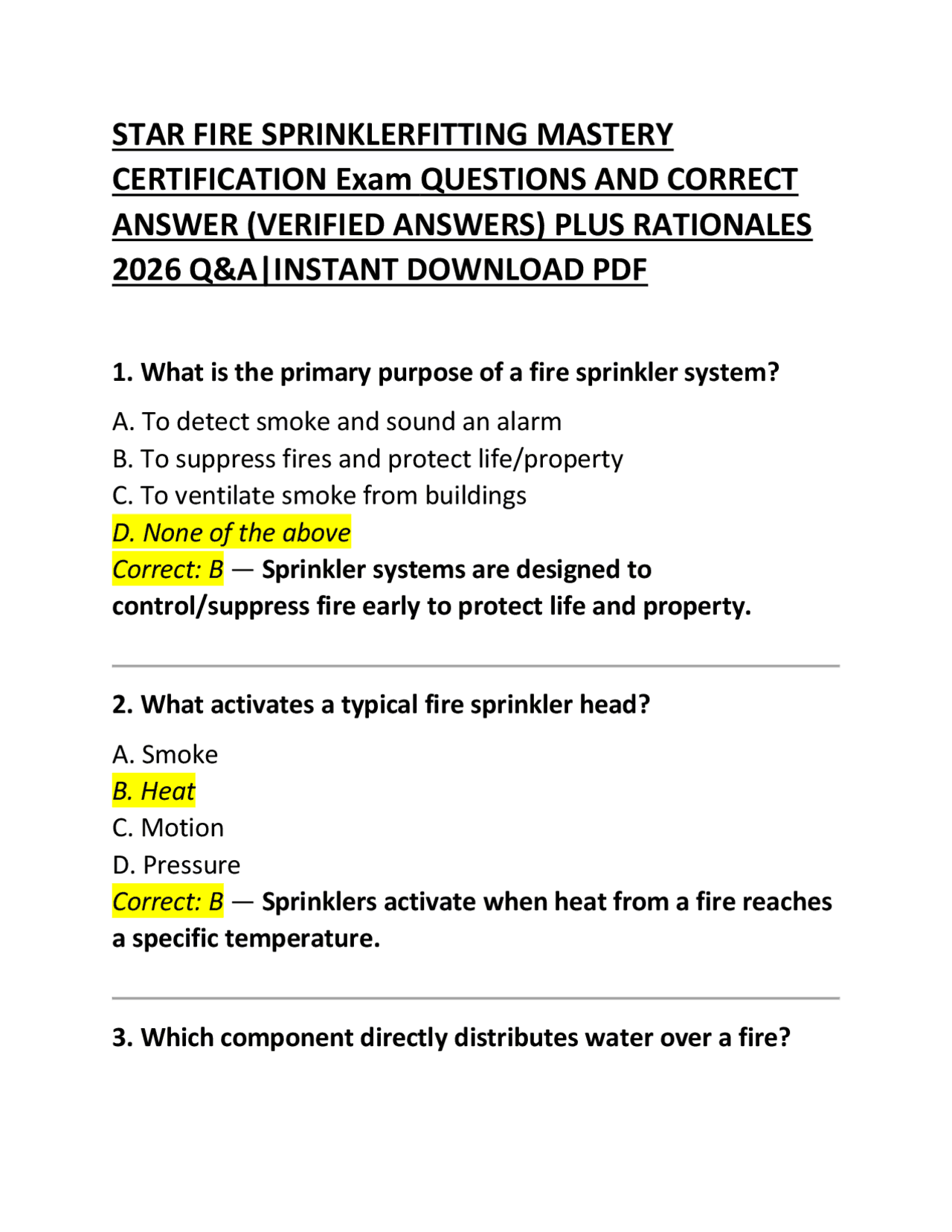 STAR Fire Sprinkler Fitting Mastery Certification Exam Questions and ...