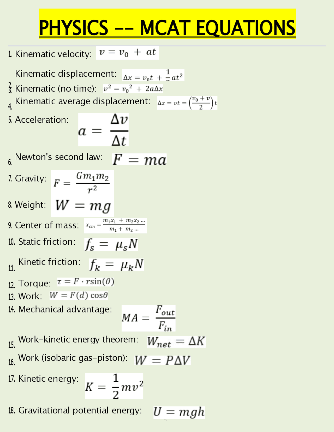 Physics MCAT Equations Sheet – Complete Formulas|2026 (GRADED A+ ...